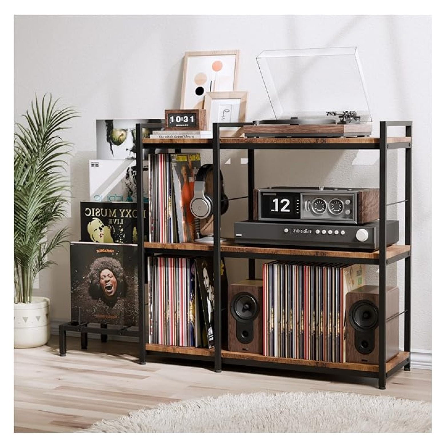 XXL Record Player Stand Cabinet with Vinyl and Media Stereo Storage ...