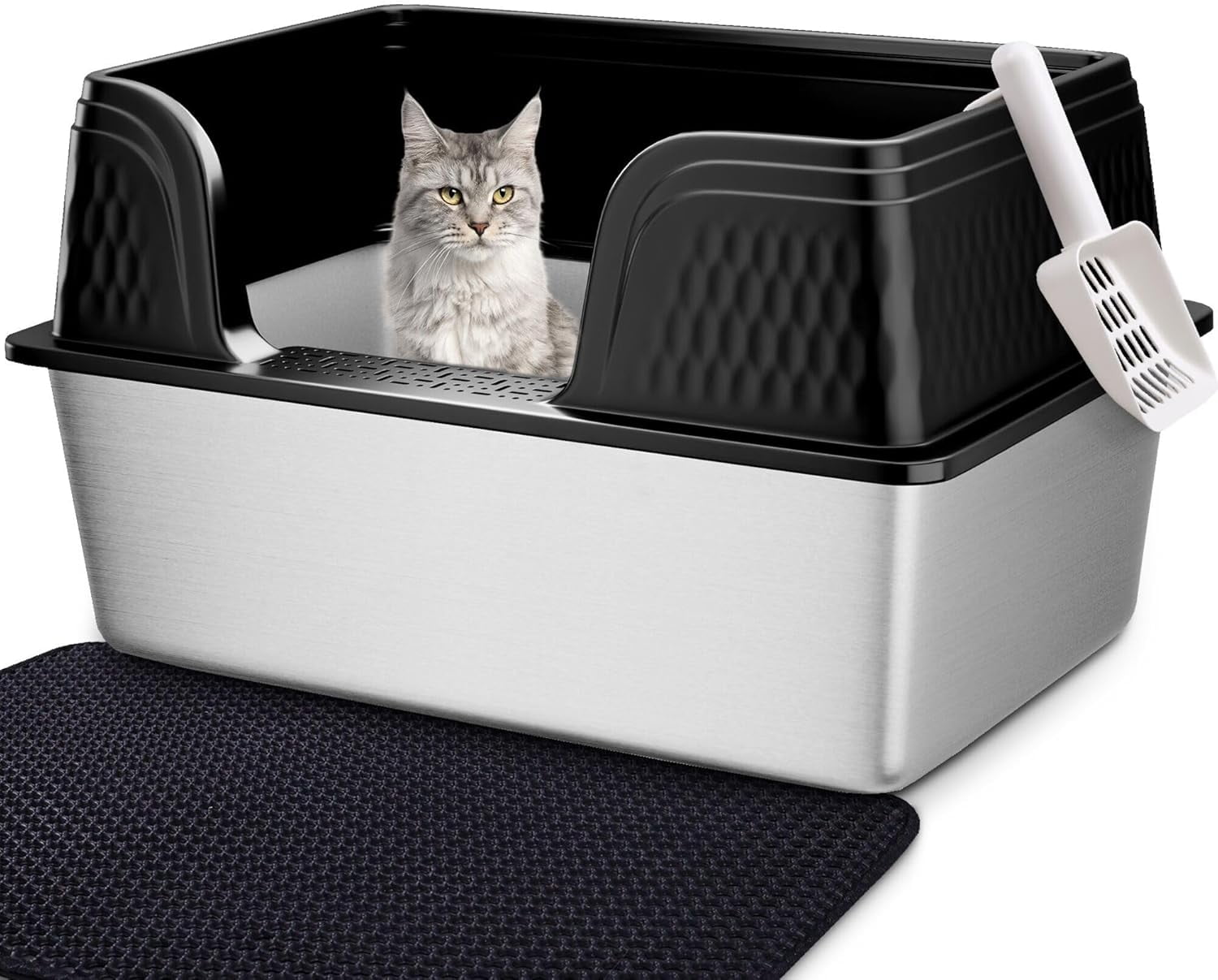 XXL Stainless Litter Box High Sided with Lid 23.7" L x 16" W x 14" H ...