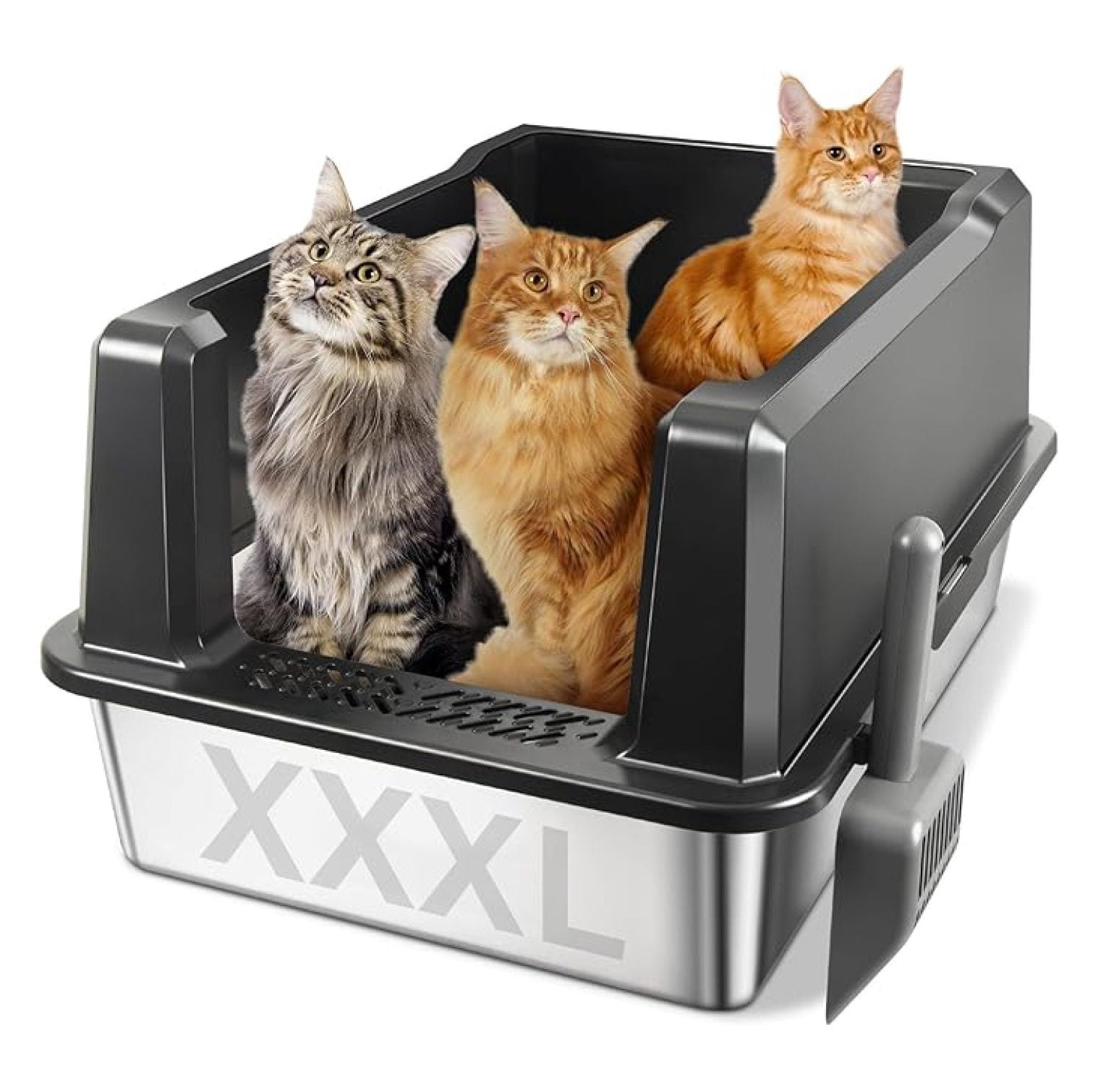XXL Stainless Steel Litter Box with Lid, 28"x20"x14"(LxWxH) Jumbo Metal ...