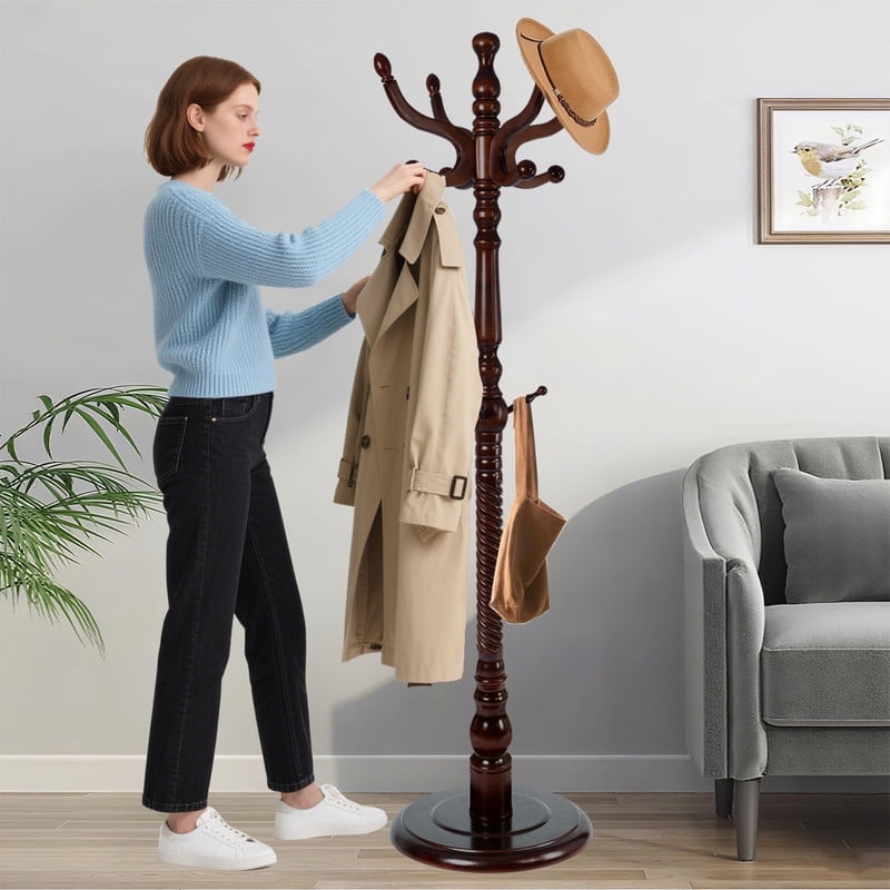 XXLYY 75" Wooden Coat Rack Freestanding - Adjustable Hall Tree Stand ...