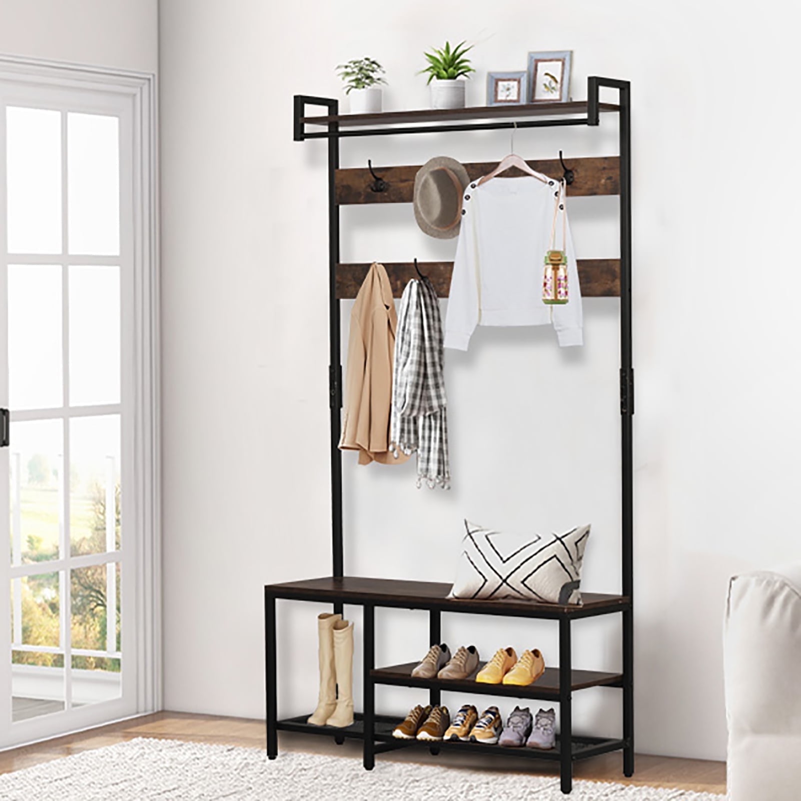 XXLYY Coat Rack with Shoe Storage, Hall Tree with Bench, Entryway Bench ...
