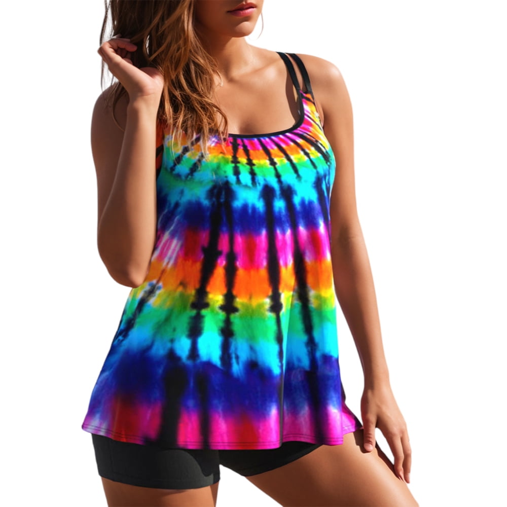 XXLvision Women 2 Piece Printed Swim Sets Padded Straps Tankini Tops ...