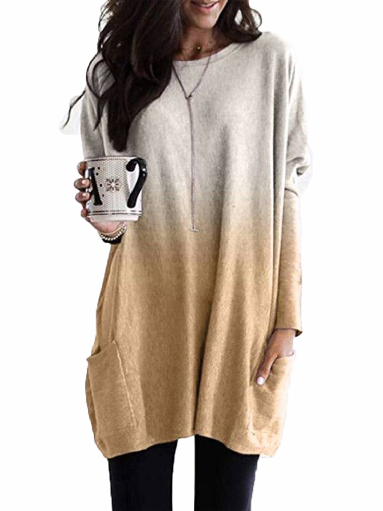 XXLvision Womens Long Sleeve Casual Pullover Tops Plus Size Gradient T ...