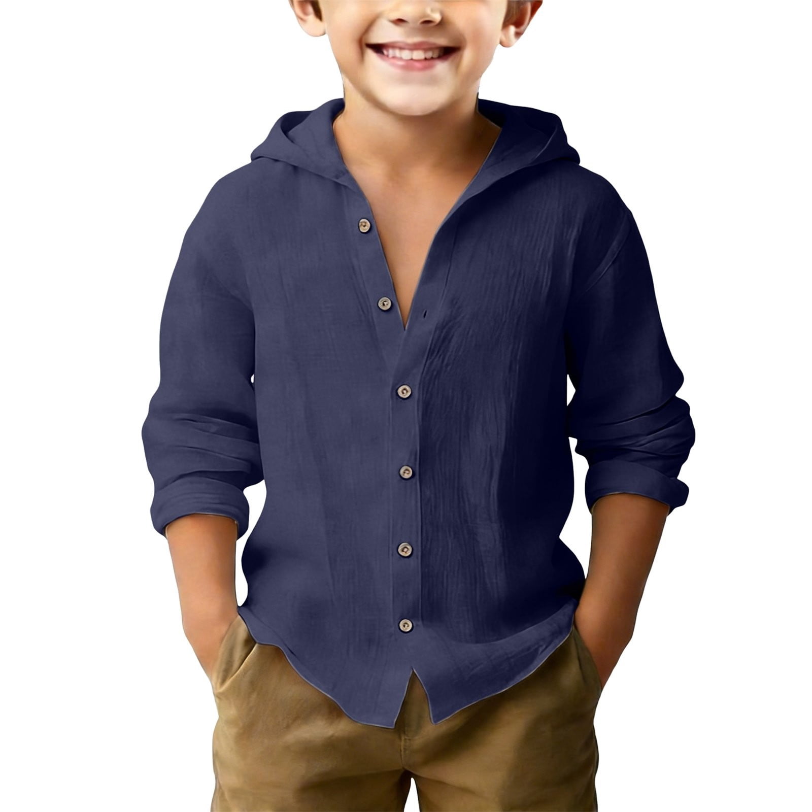 XXWXYD Boys Linen Shirts Button Up Cotton Hooded Long Sleeve ...