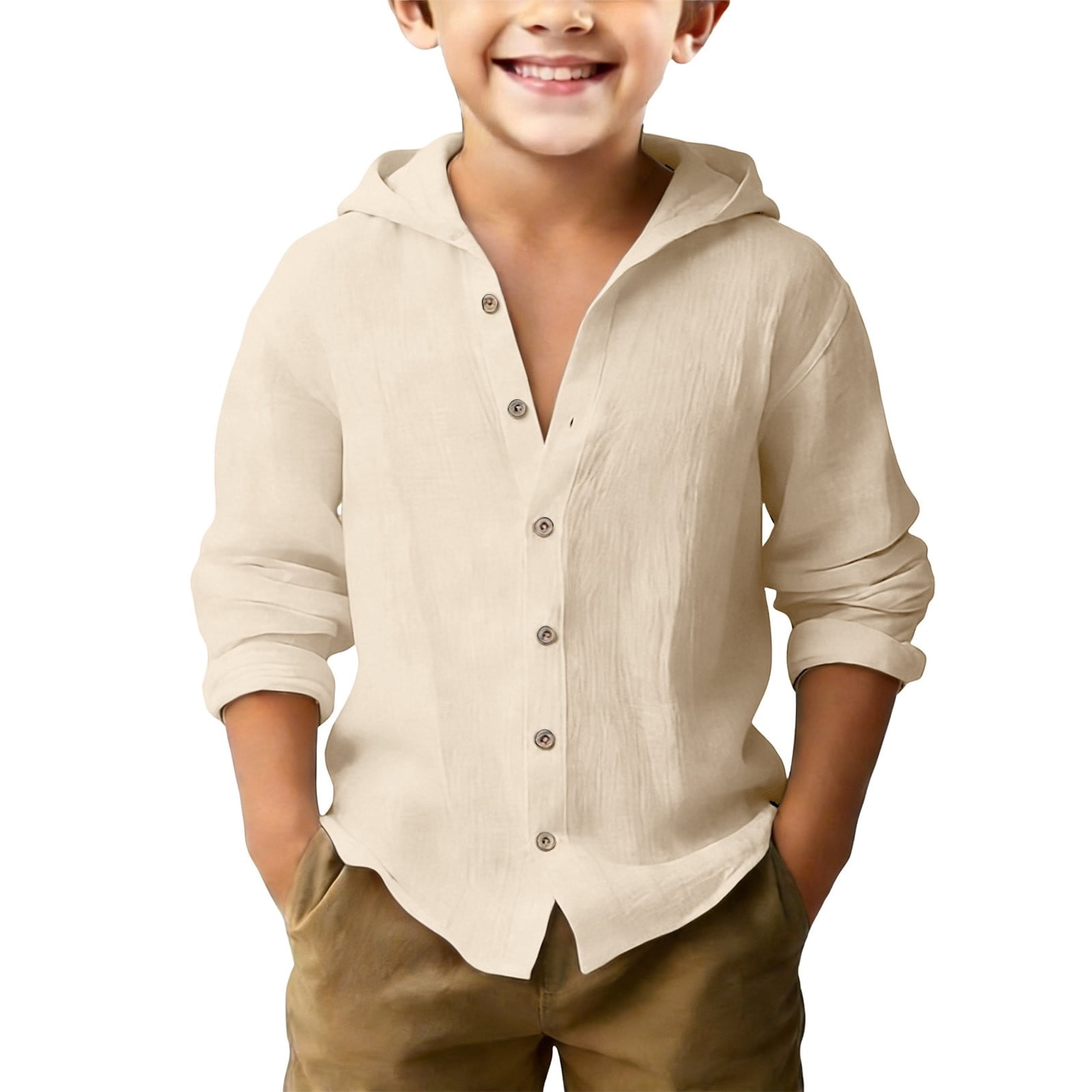 XXWXYD Boys Linen Shirts Button Up Cotton Hooded Long Sleeve ...