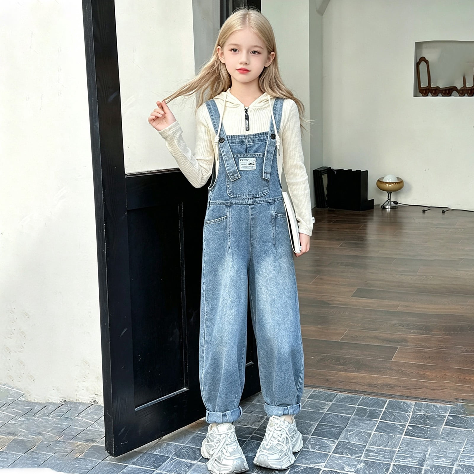 XXWXYD Girls Denim Overalls, Loose Baggy Bib Overalls with Roll Cuffs ...