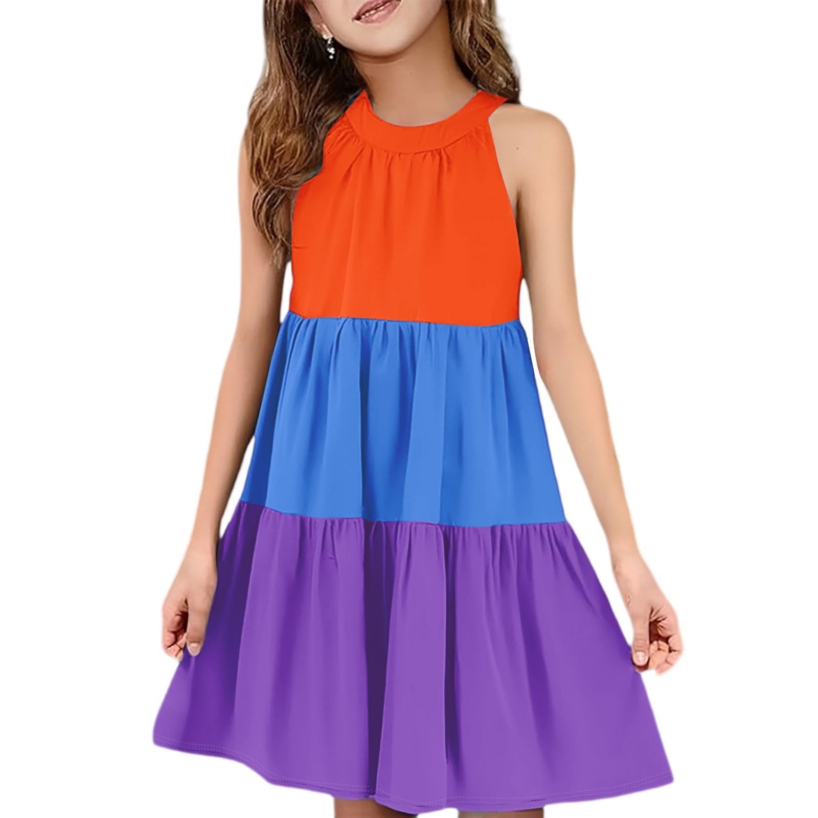 XXWXYD Girls Halter Dress Color Block 𝖲undress Ombre Gradient Twirl ...