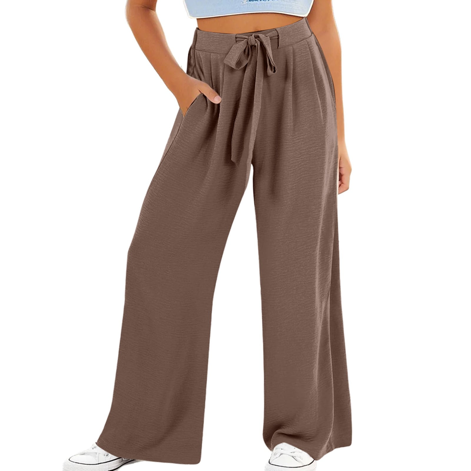 XXWXYD Girls High Waist Flowy Palazzo Pants Wide Leg Beach Trousers ...