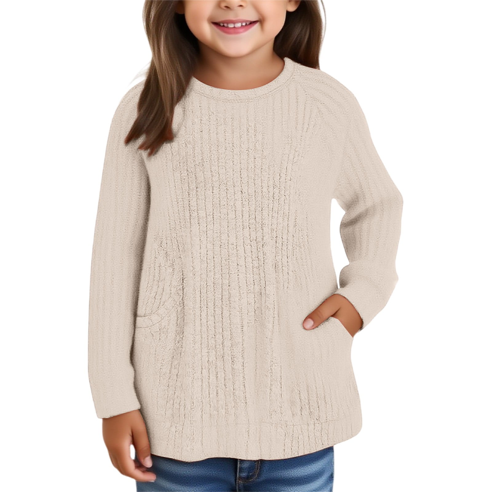 XXWXYD Girls Long Sleeve Crewneck Sweaters Loose Knit Tops with Pocket ...