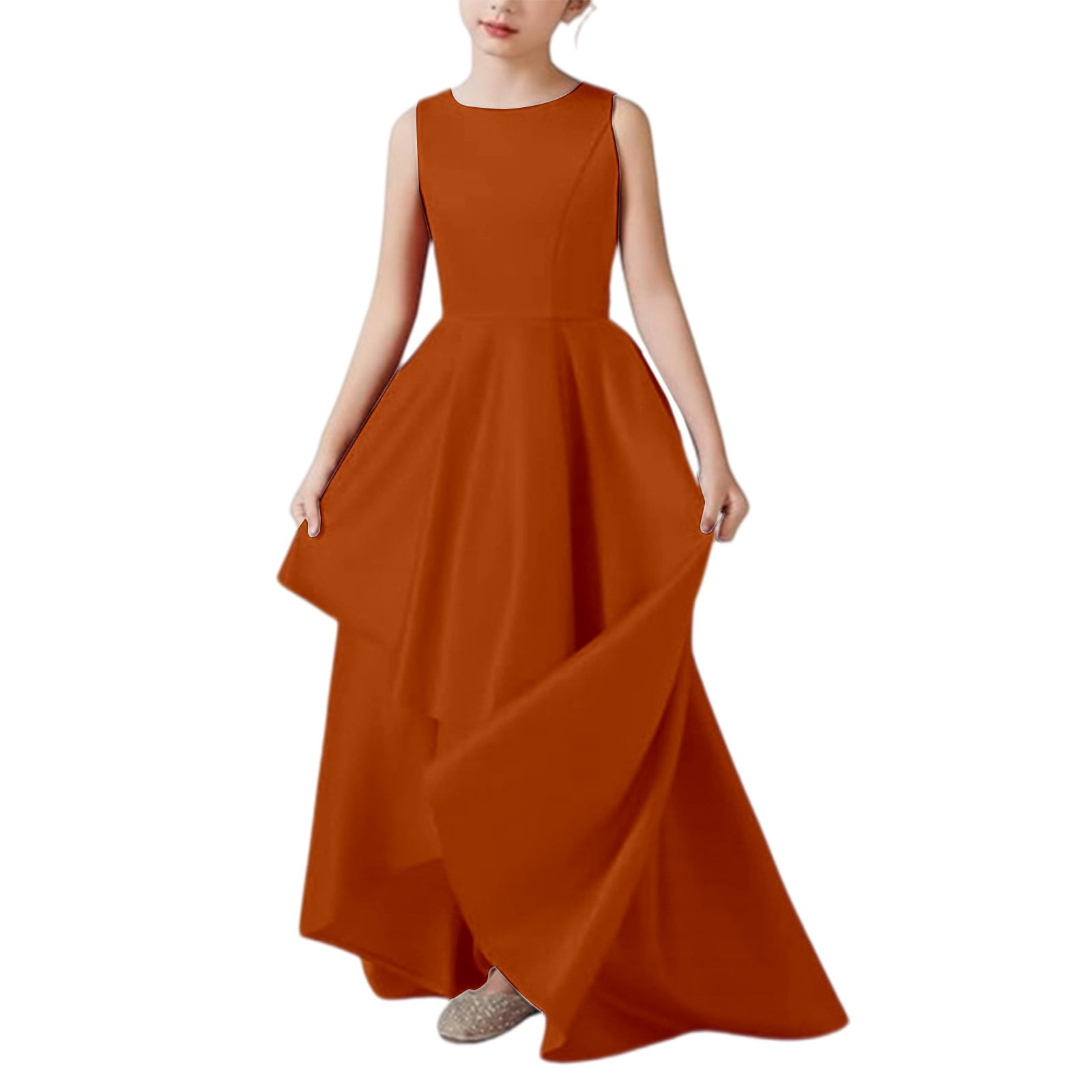 XXWXYD Girls Satin Slim Floor-Length Dress Sleeveless Elegant Swing Hem Part𝗒 Gown Solid Color ...