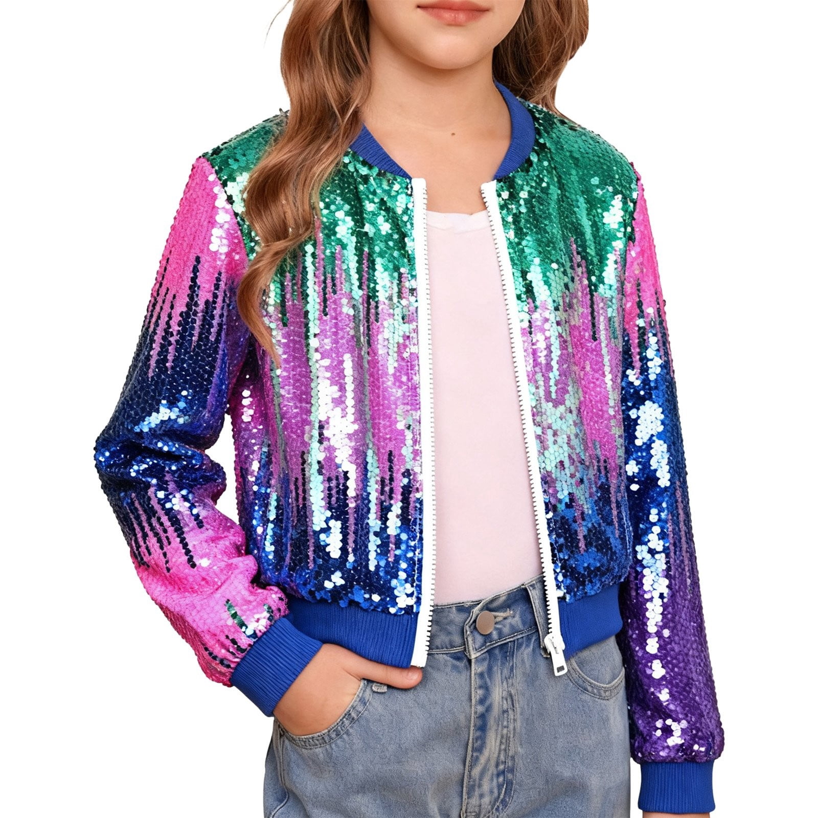 XXWXYD Girls Sequin Boler𝗈 Jacket Shru𝑔 Long Sleeve Open Front Sparkly ...