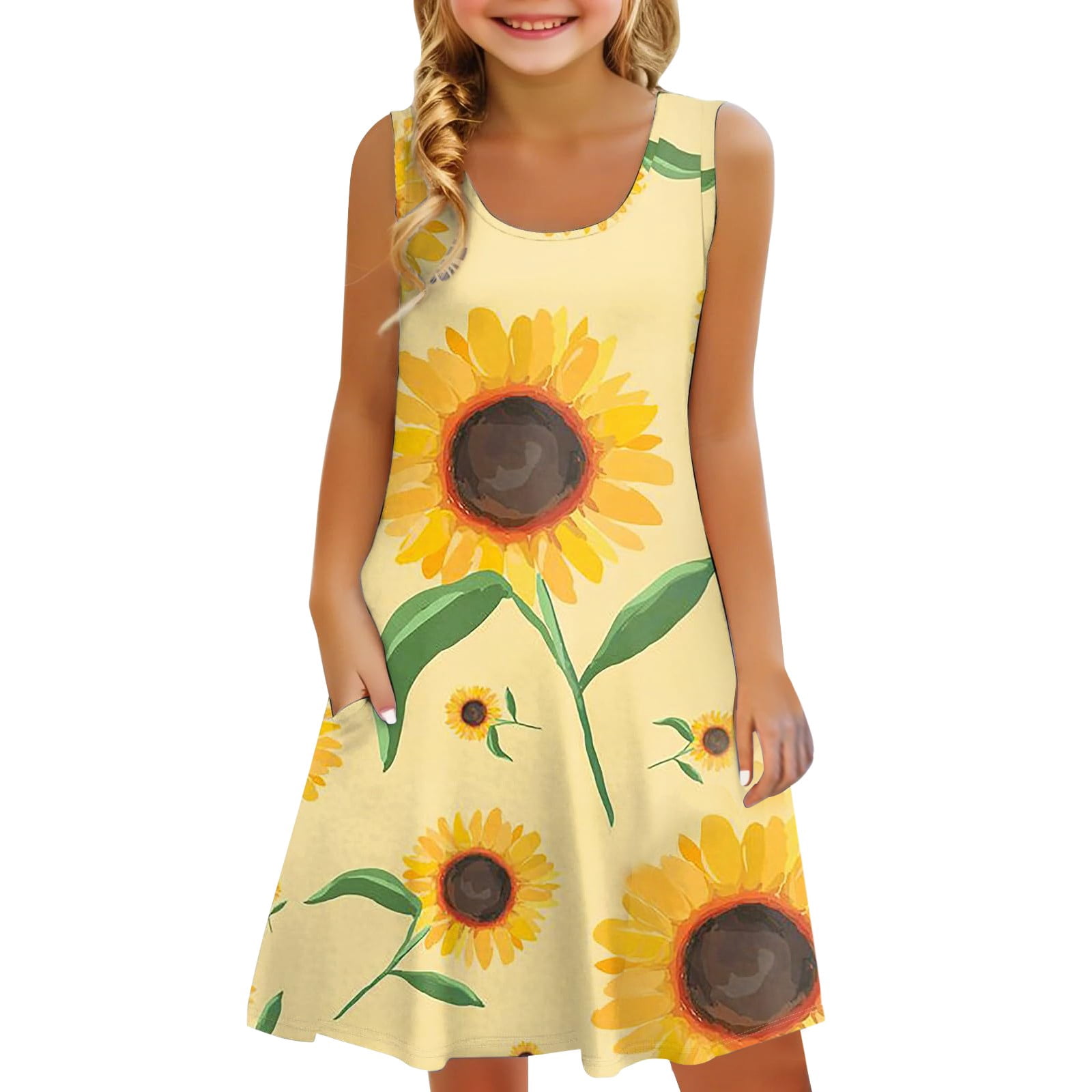 XXWXYD Girls Summer Flowy Tiered Maxi Dress | Sleeveless Crewneck A ...