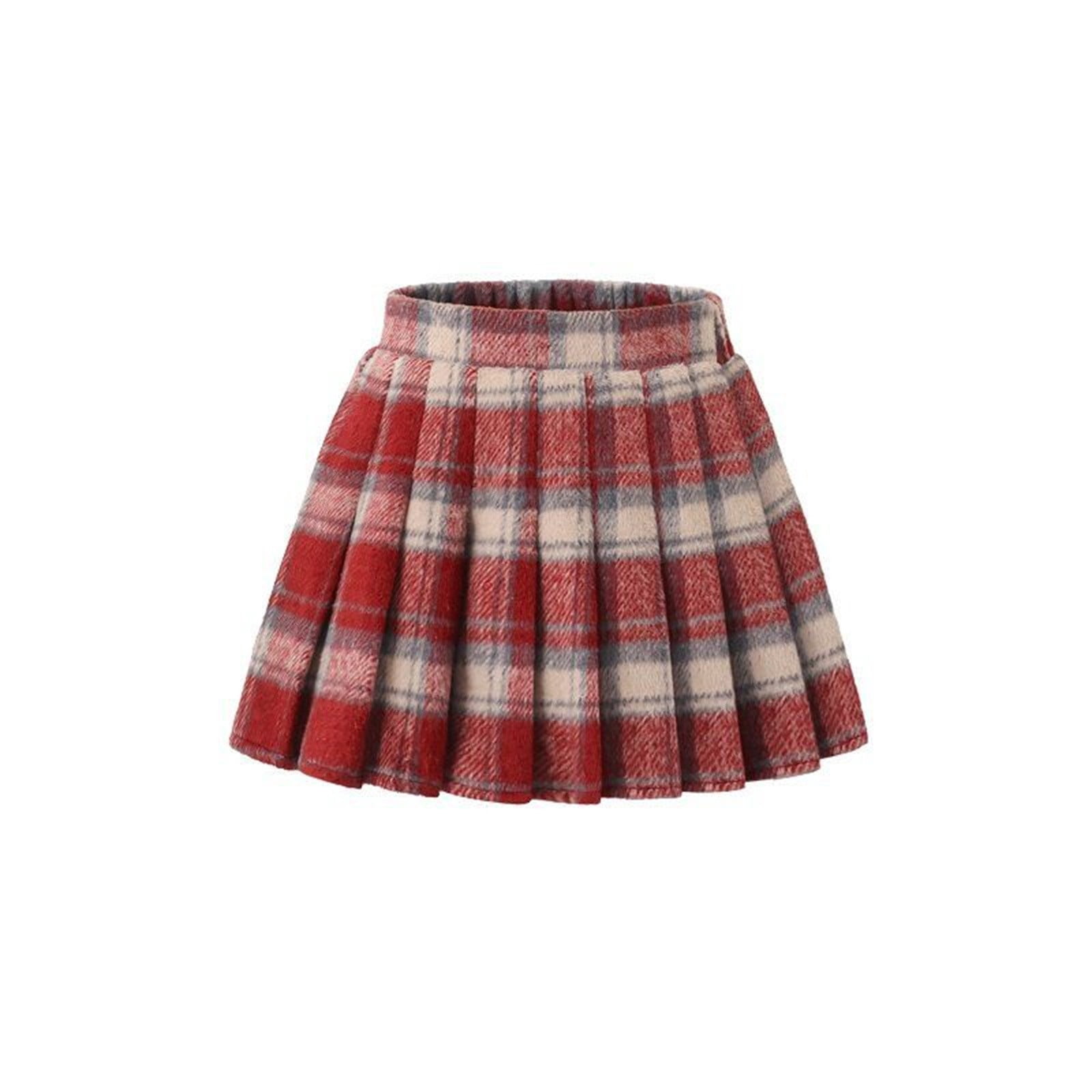 XXWXYD Girls Woolen Pleated Mini Skirt Plaid Cute A Line Classic Style ...