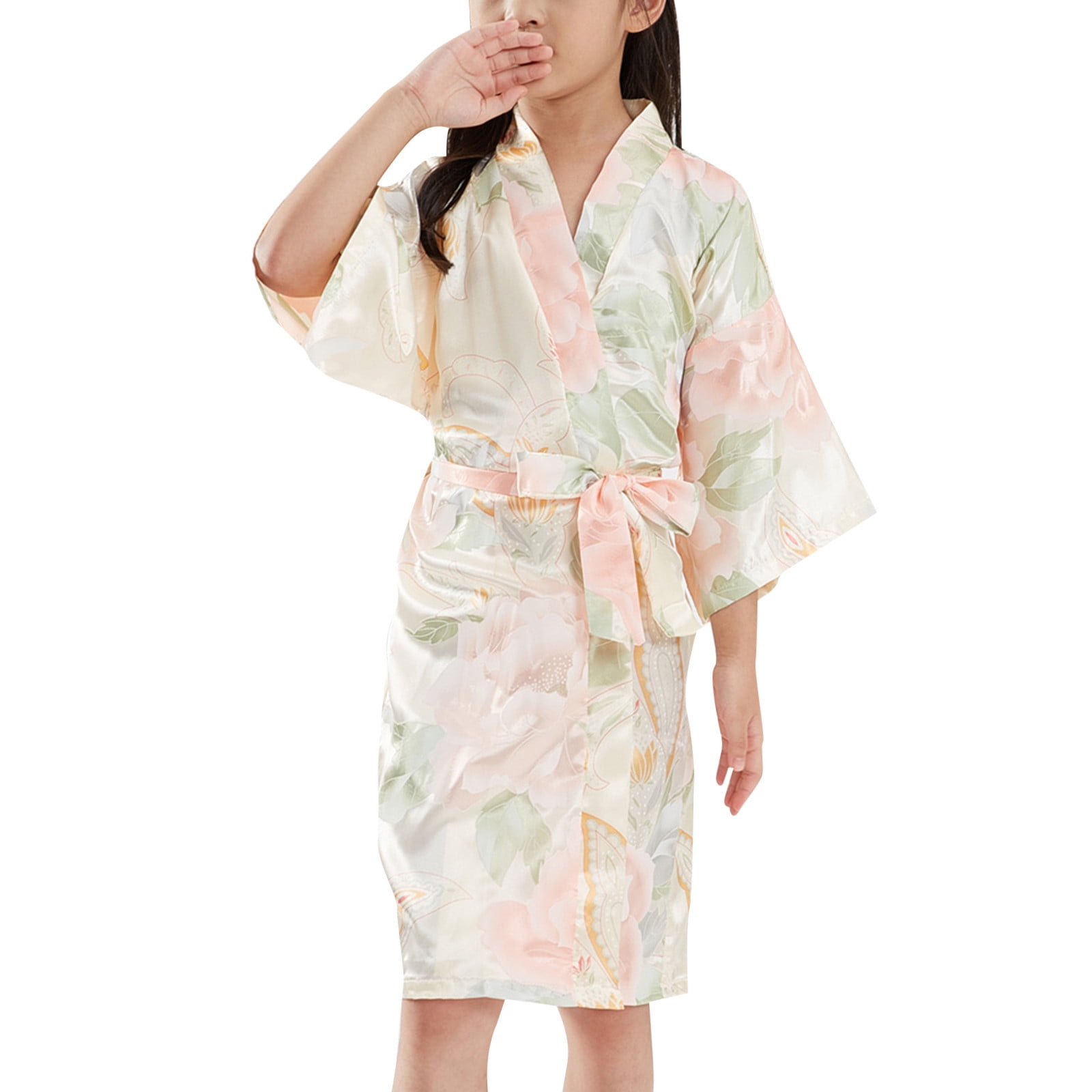 XXWXYD Girls 𝖥lora𝗅 Satin Kimon𝗈 Robe Wedding Flower Girl Dressing Gown ...