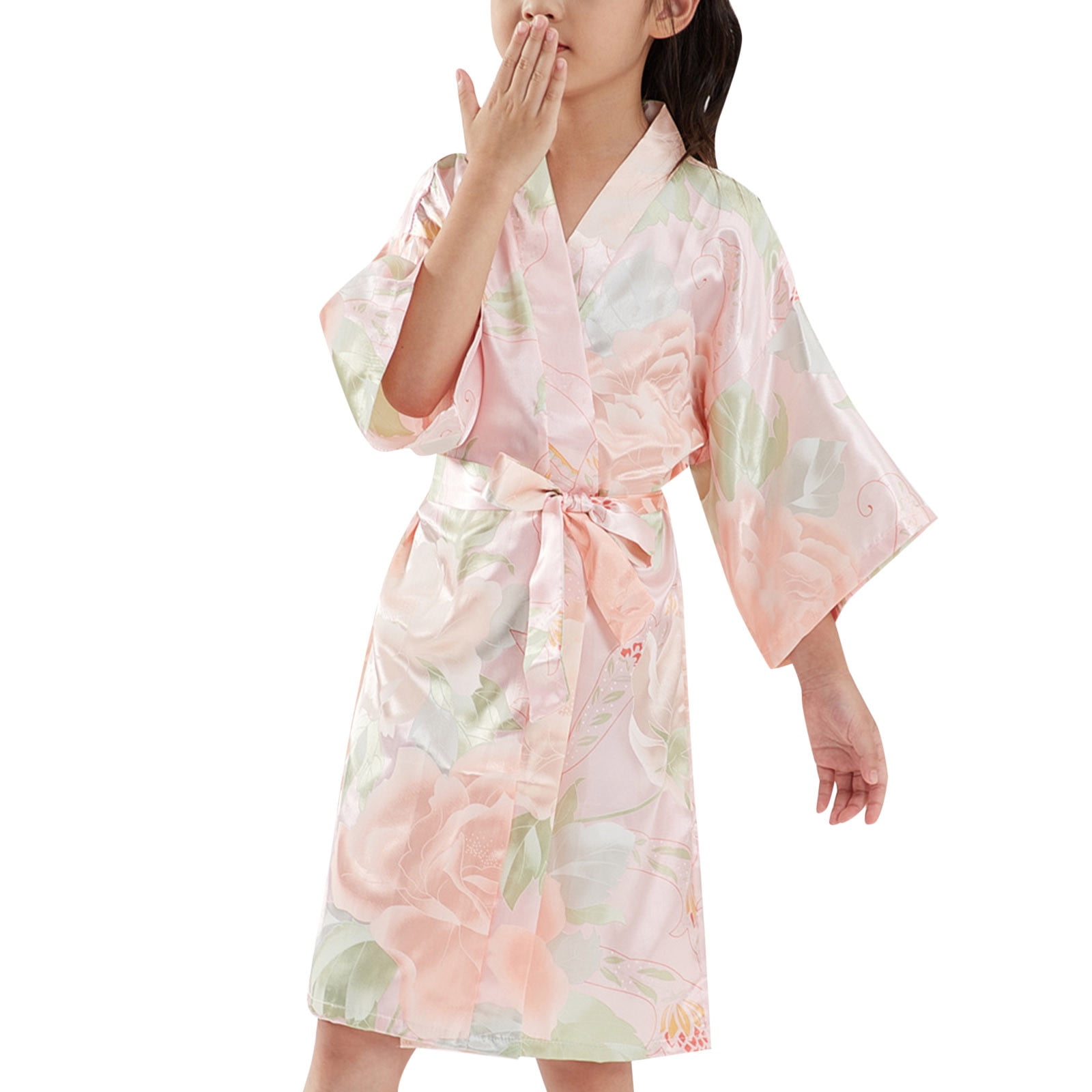 XXWXYD Girls 𝖥lora𝗅 Satin Kimon𝗈 Robe Wedding Flower Girl Dressing Gown ...
