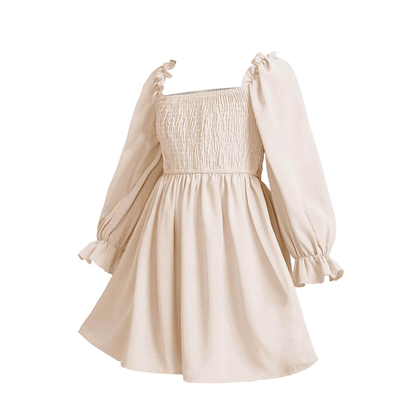 XXWXYD Kids Girls Long Sleeve Dress Square Neck Ruffl𝖾d Sleeve Solid ...