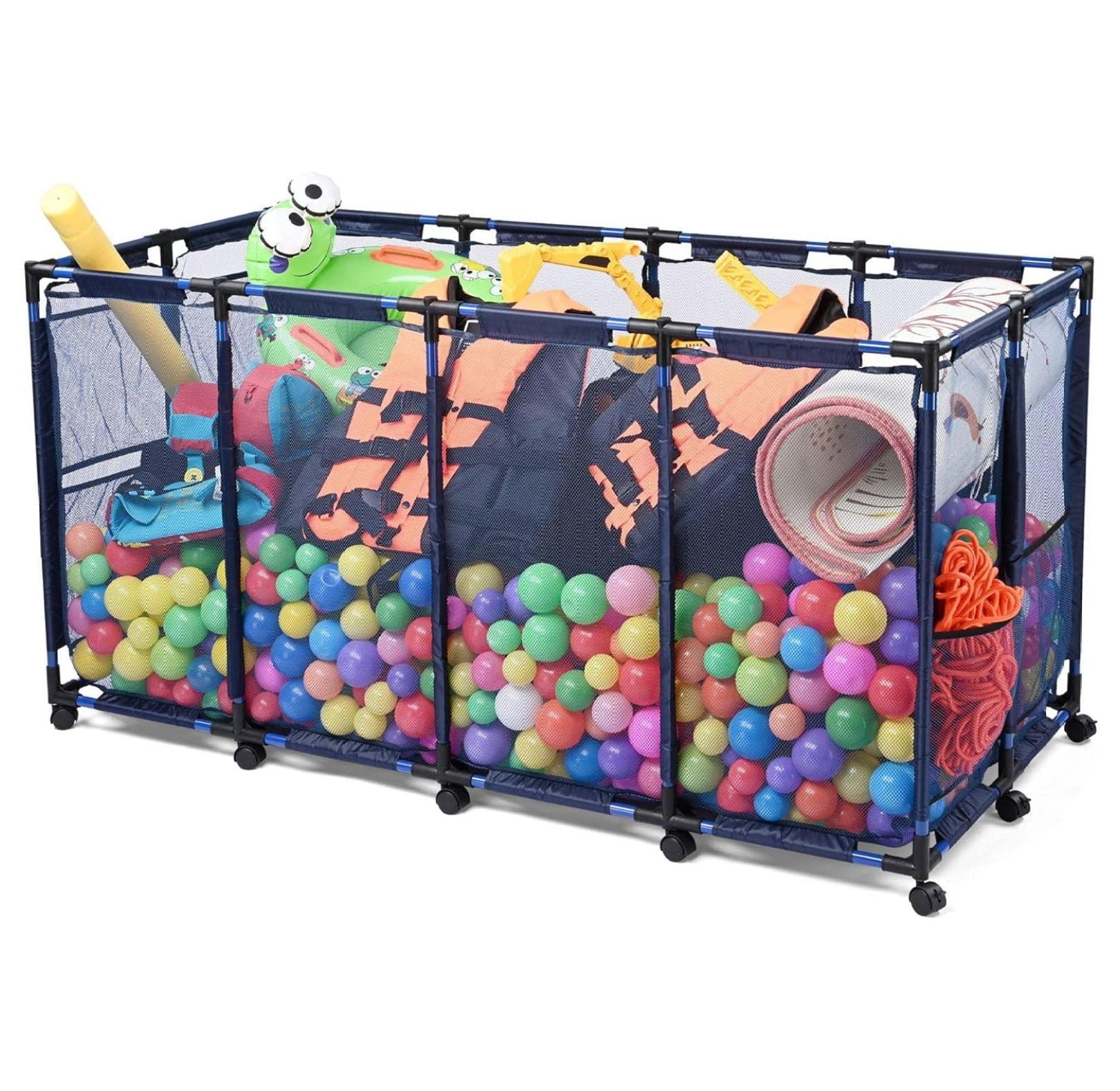 XXX-Large 280 Gallon Pool Toy Organizer Cart with 12 Wheels, 65"x30"x33 ...