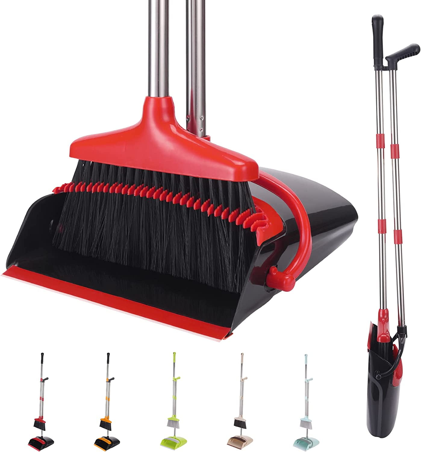 XXXFLOWER Tall Broom & Dustpan Set, Stainless Steel, Upright Stand ...