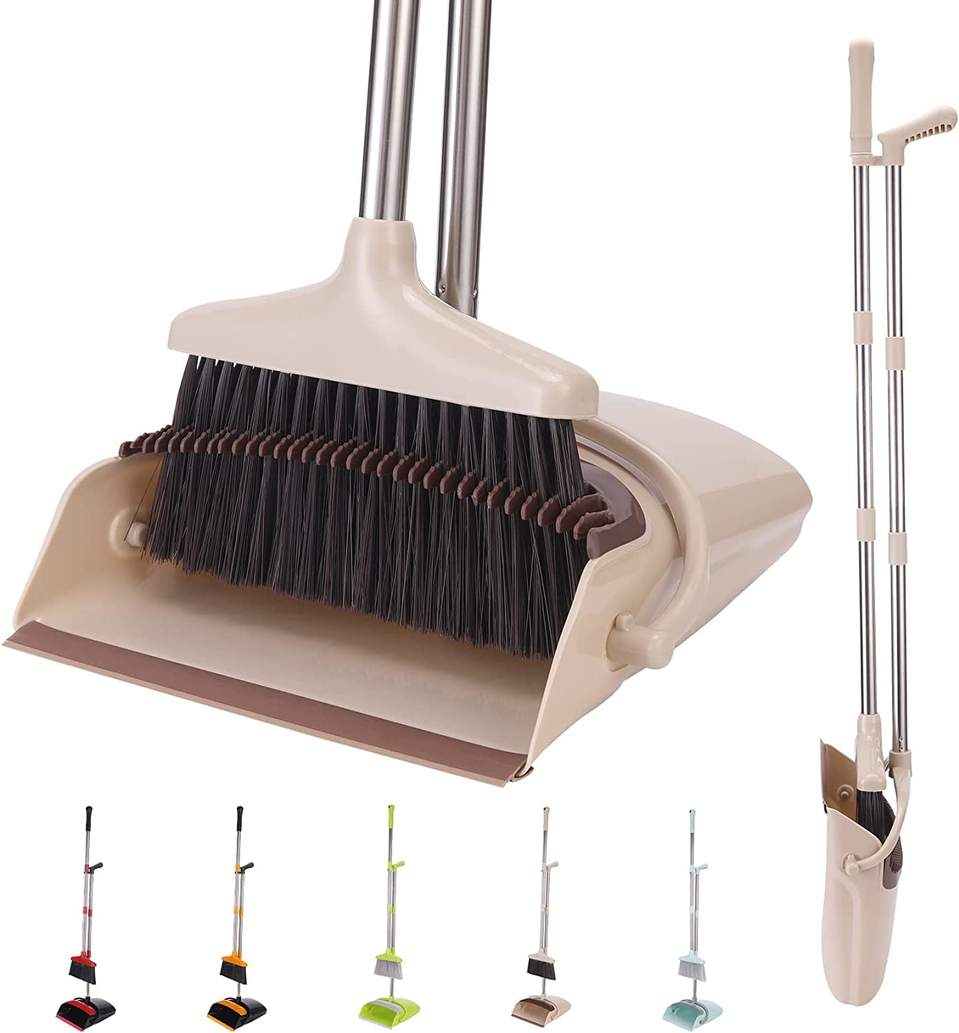 XXXFLOWER Tall Office Broom and Dustpan Combo Set, Heavy Duty, Long Handle, Stainless Steel ...