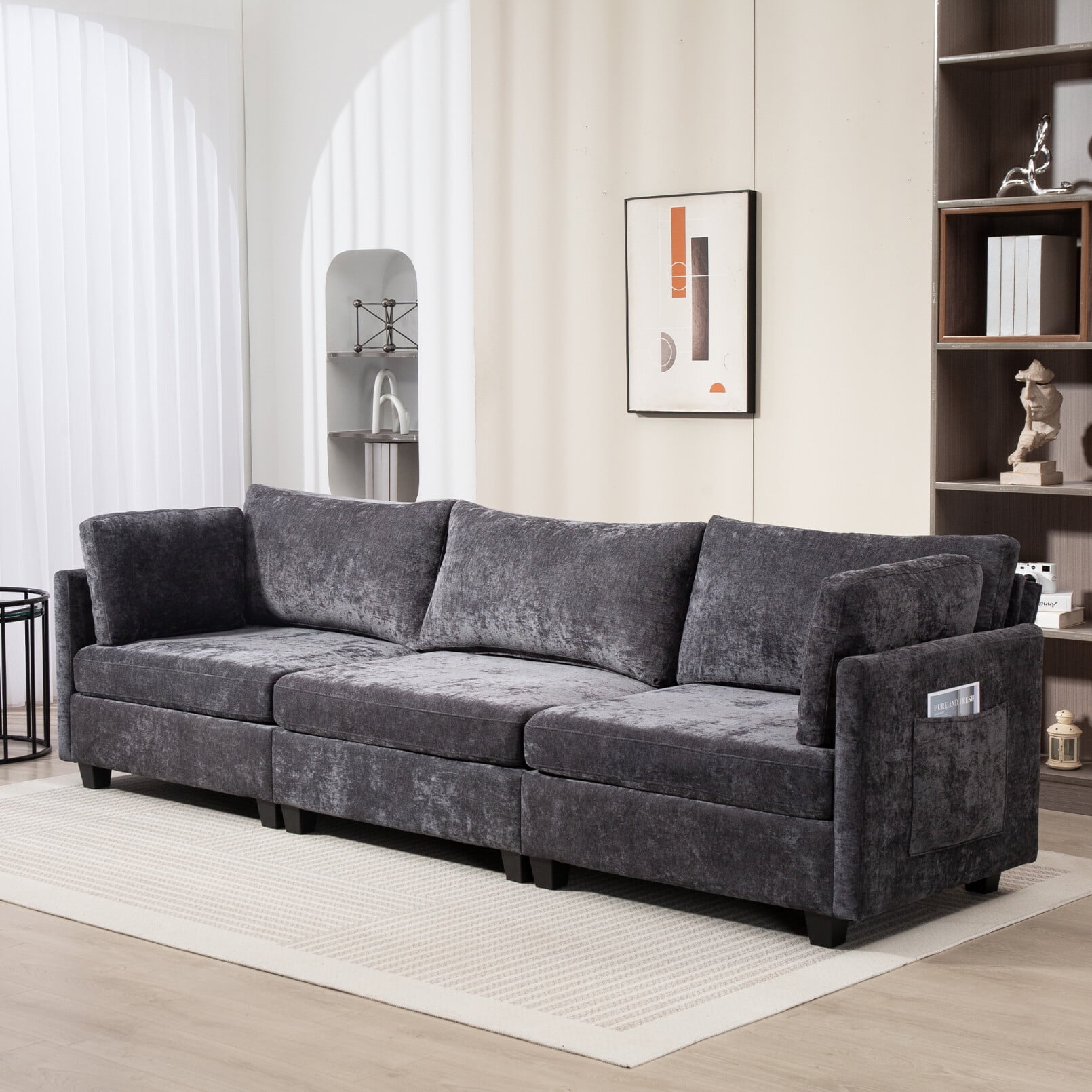 XXXL 3-Seater Chenille Deep Sofa, Cloud-Soft Cushioned Body-Conforming ...