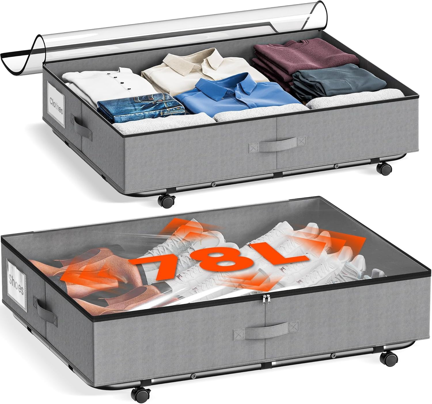XXXL 78L Under Bed Storage with Wheels, Rolling Storage Containers with ...