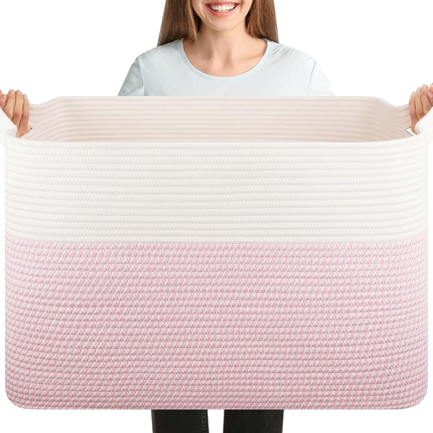 XXXL Large Blanket Basket, 108L Cotton Rope Storage Basket for Living ...