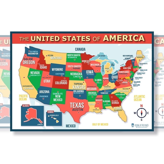 XXXL Learning USA Map for Kids educational Plastic poster for classroom ...
