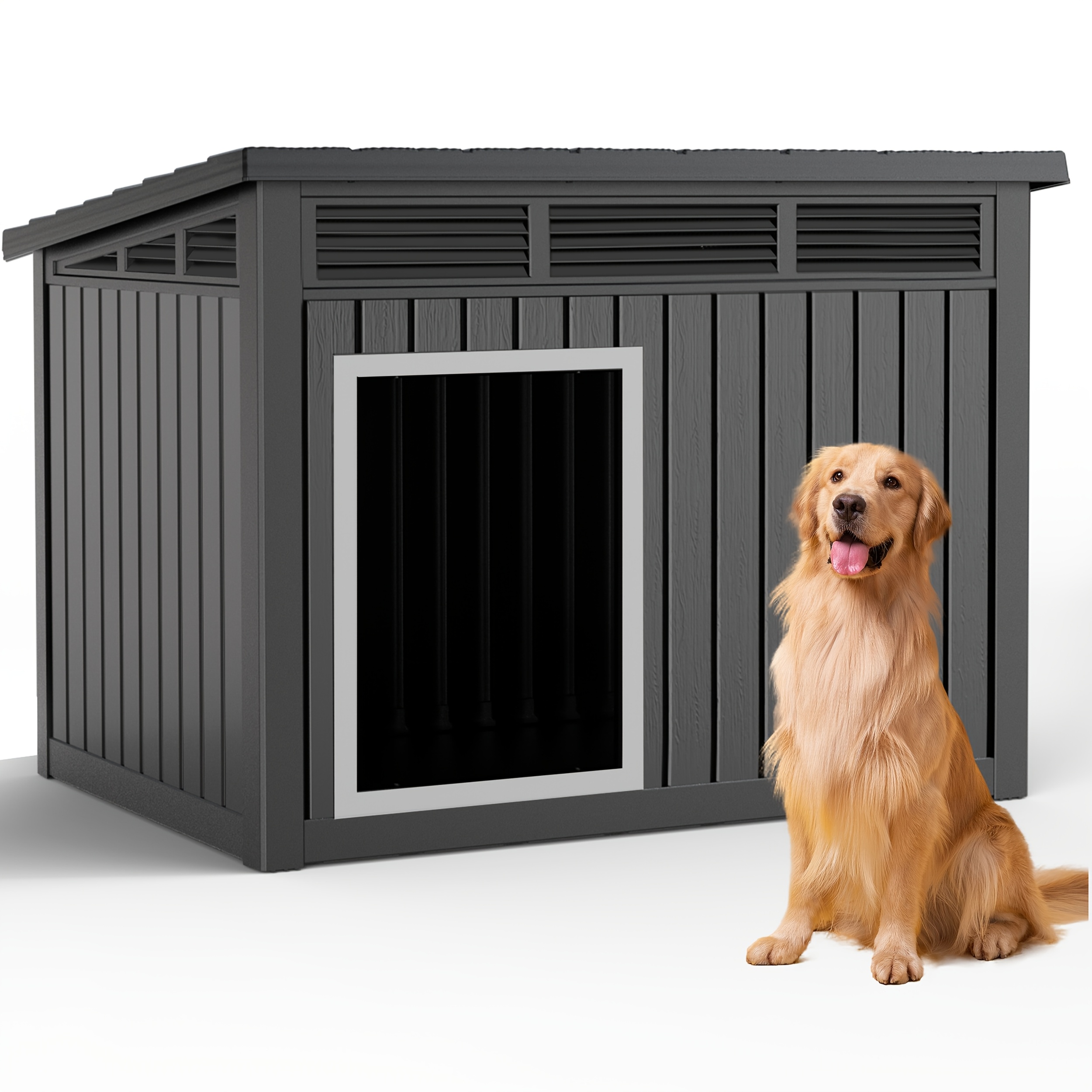 XXXL Resin Dog Villa with Gas-Lift Ventilated Canopy, StormProof All ...