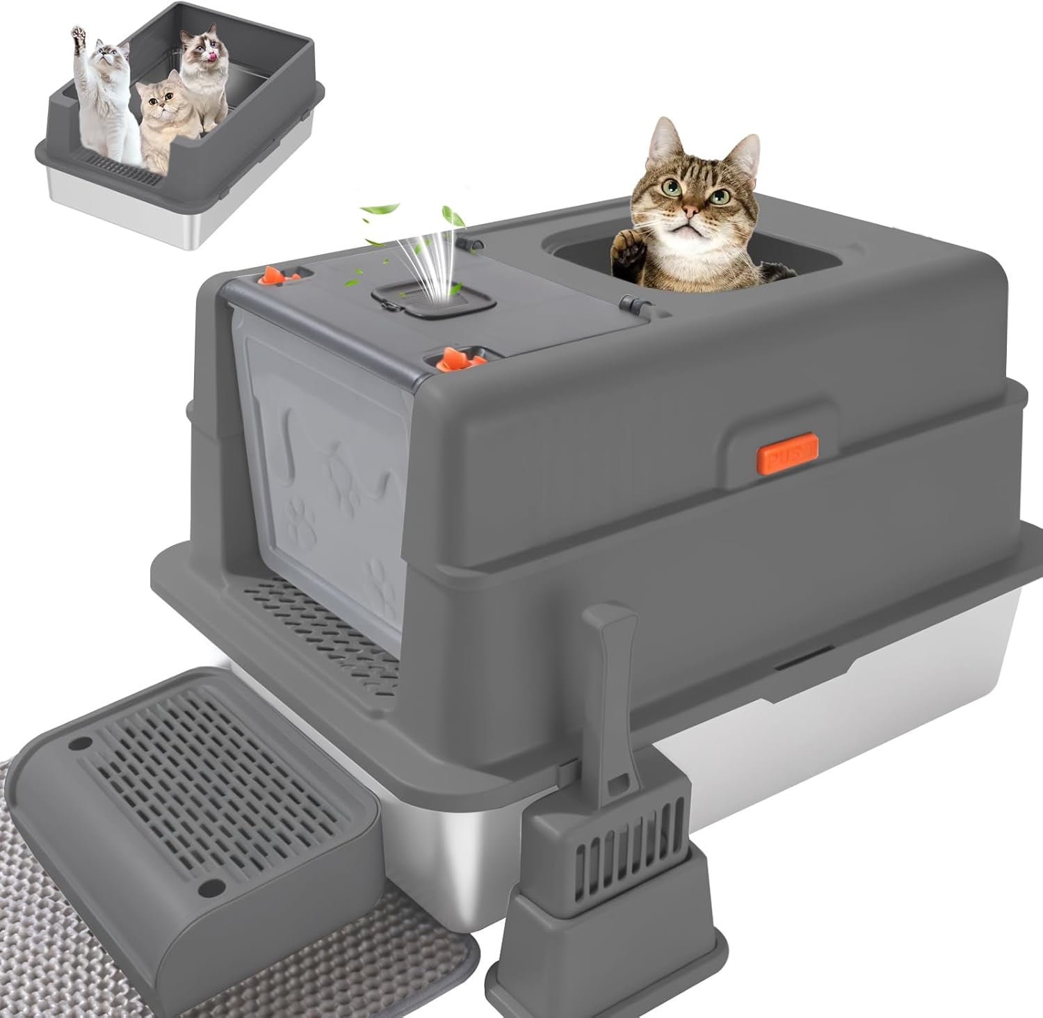 XXXL Stainless Litter Box with Lid,XXXL Enclosed Litter Box for Big ...