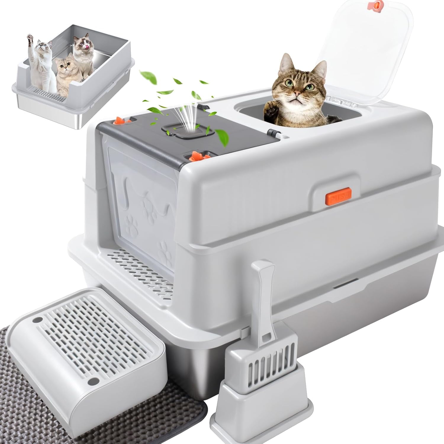 XXXL Stainless Litter Box with Lid,XXXL Enclosed Litter Box for Big ...