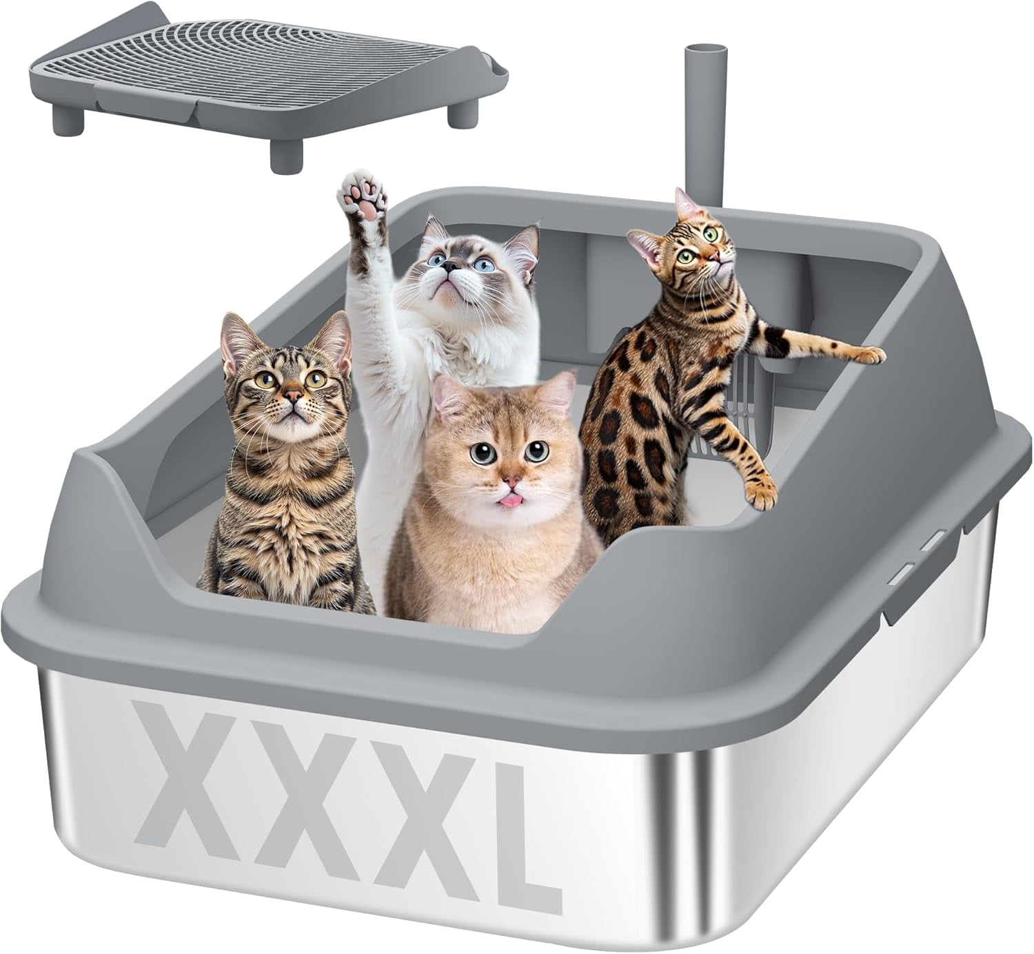 XXXL Stainless Steel Cat Litter Box with Extra Large Litter Box Step,28 ...