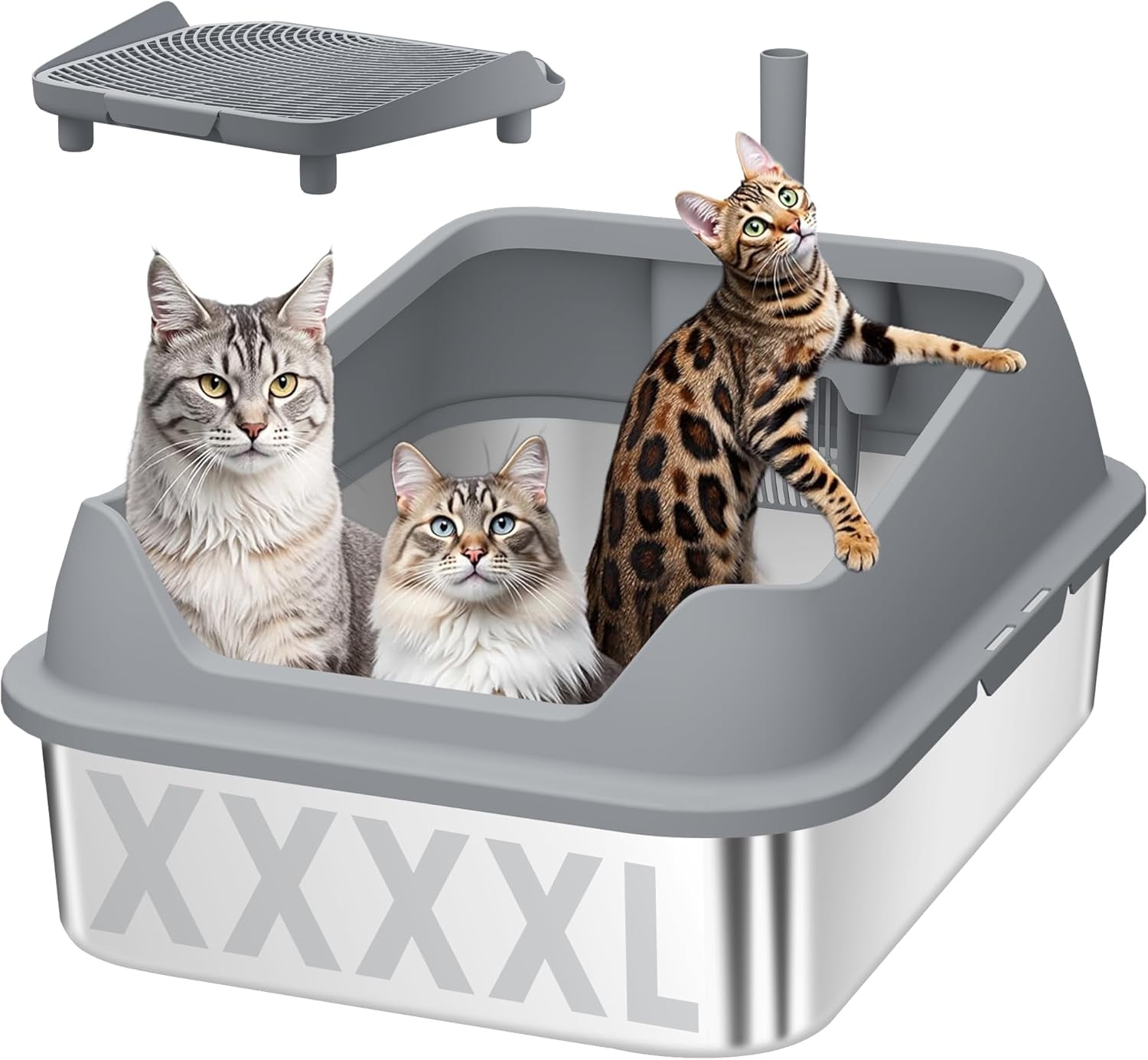 XXXL Stainless Steel Cat Litter Box with Extra Large Litter Box Step,28 ...