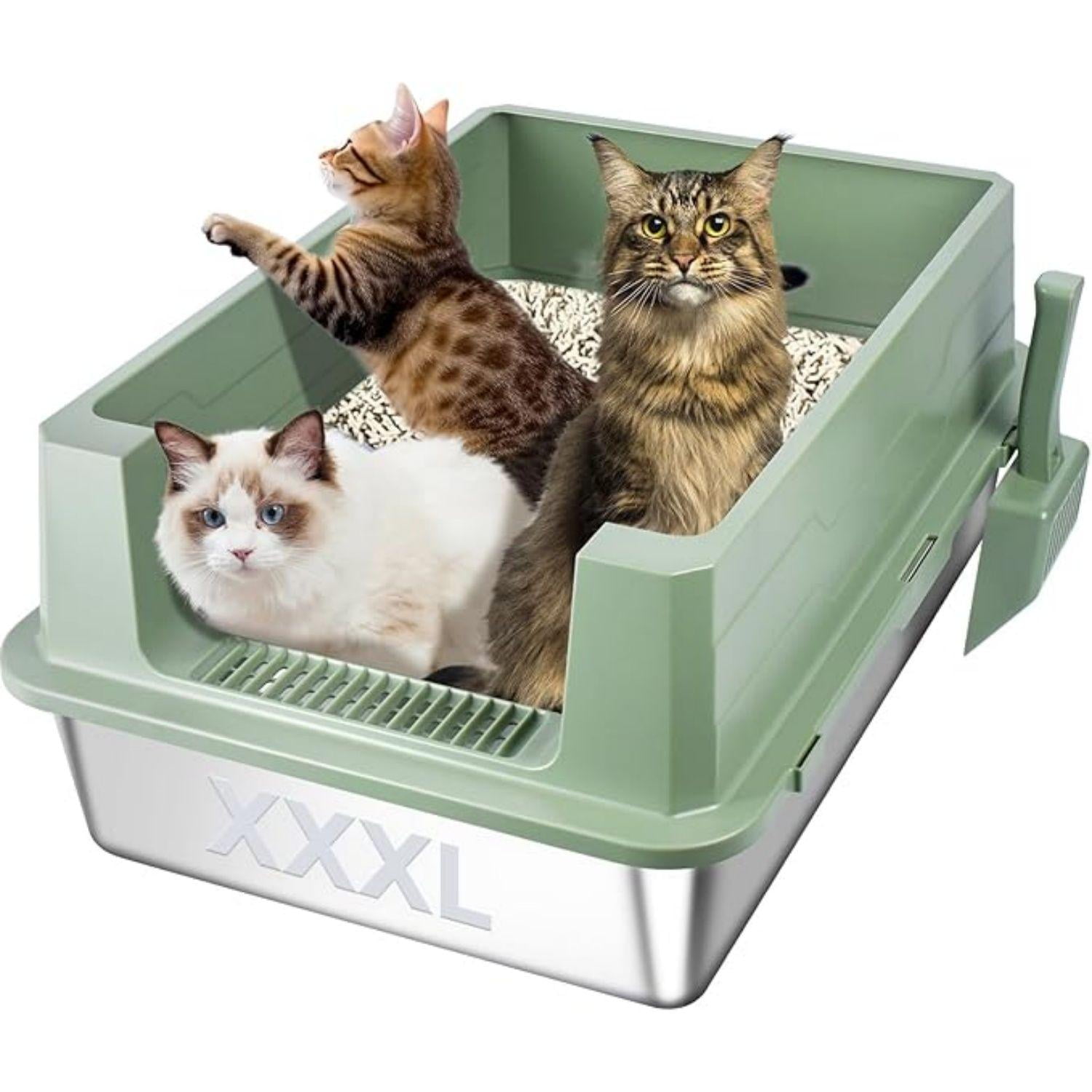 XXXL Stainless Steel Cat Litter Box with High Sides, 28"x20"x12" Extra ...