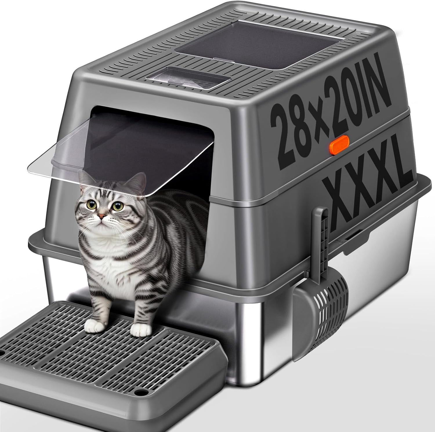 XXXL Stainless Steel Litter Box with Lid,28" L*20" W*18" H Extra Large ...