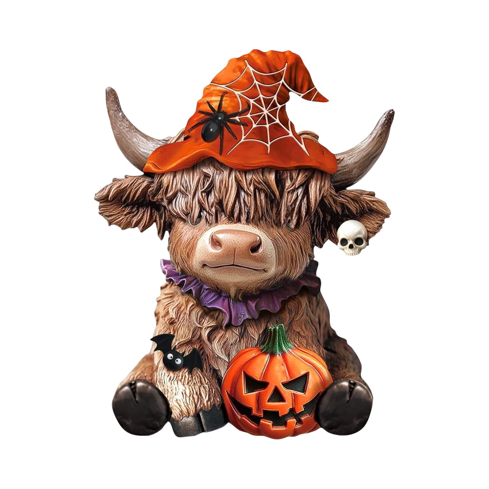 XXXUYAOSuip 2 Pcs Highland Cow Figurines Halloween Pumpkin Skull Spider ...