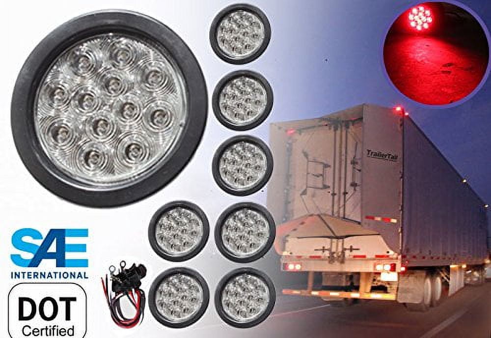 XXXXX 8 Pieces 4" Clear Lens Round Red LED Light Brake Stop Turn Tail ...