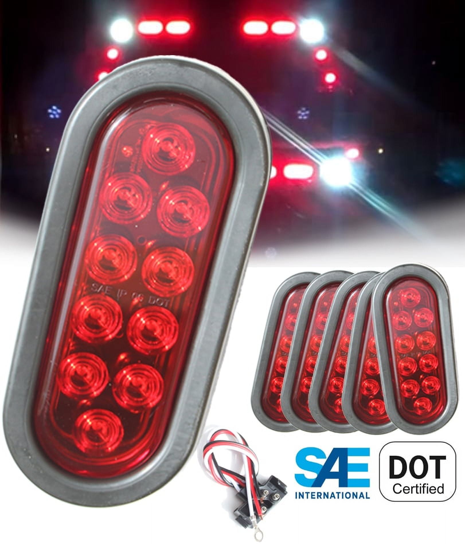 XXXXX Set of 6 Pcs LED 6" Oval Red Brake Stop Turn Tail Marker Signal ...