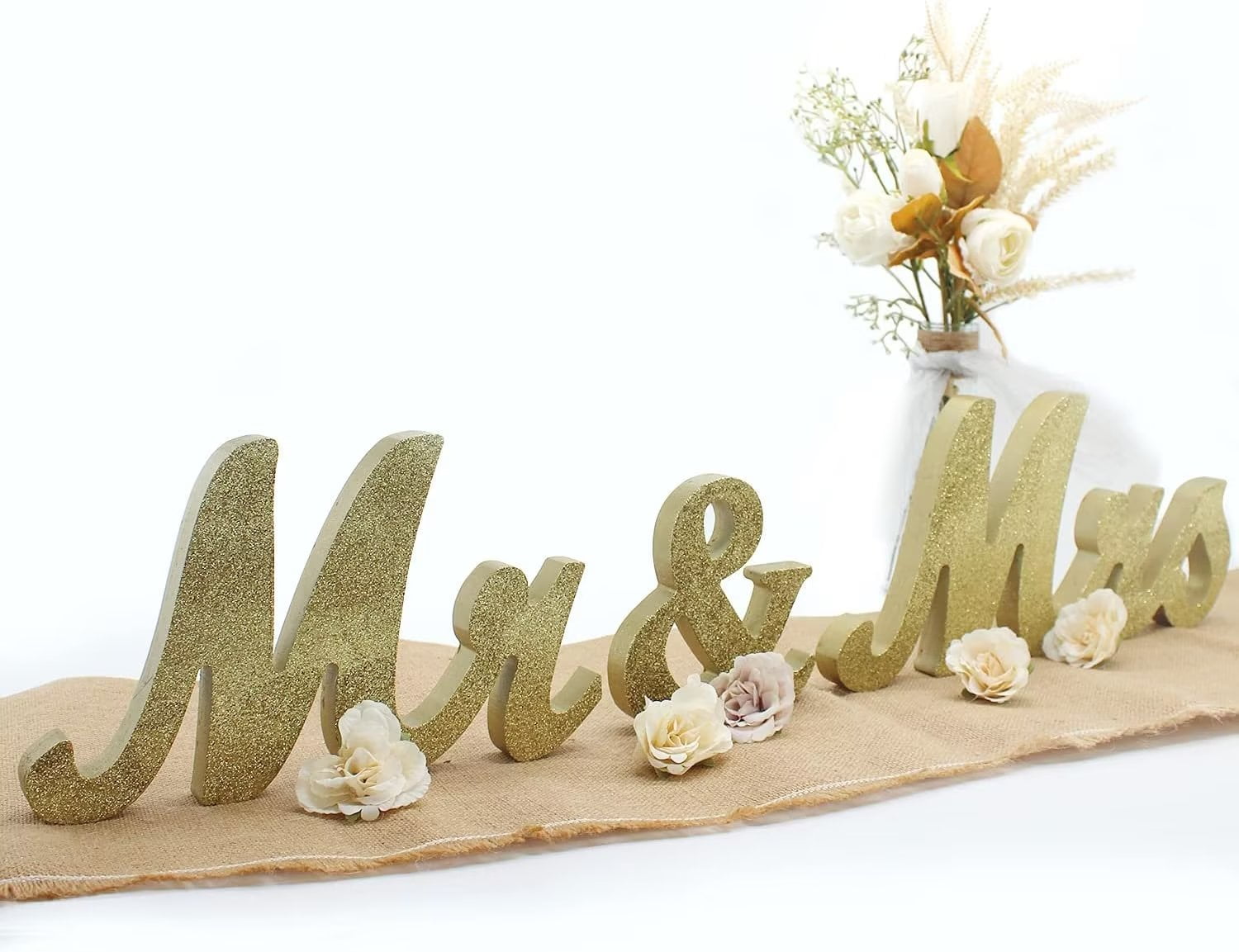 XY Fancy Gold Glitter Mr & Mrs Wedding Sign, Rustic Wooden Letters ...