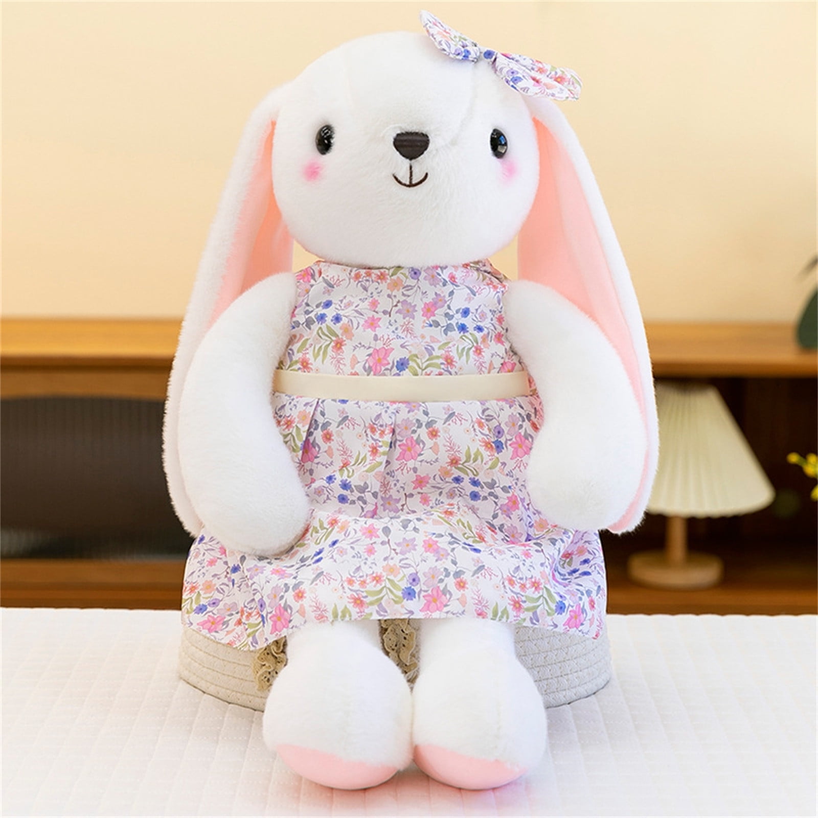 XY Trend Box Adorable Plush Bunny Toy with Floral Dress and Bow Soft ...