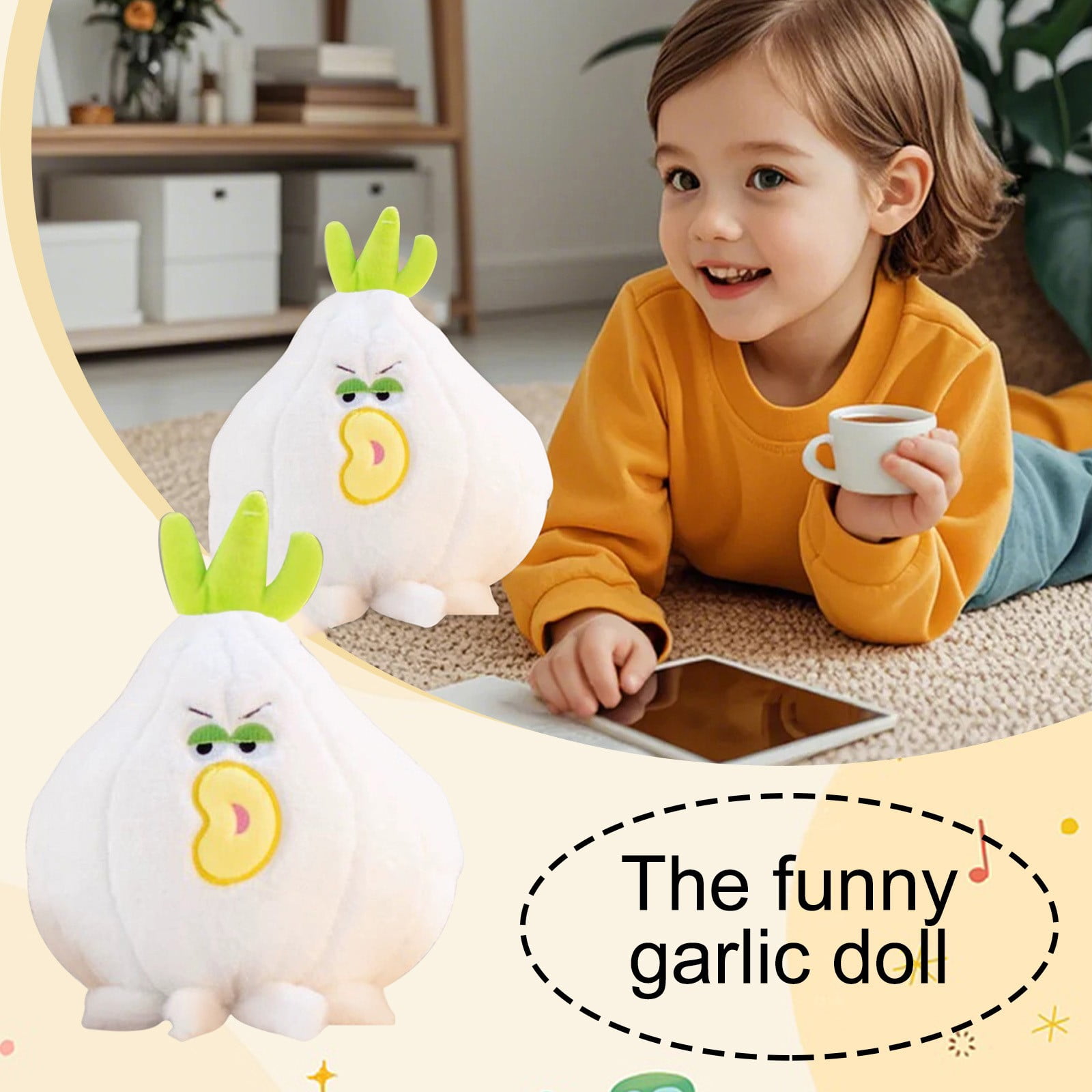 XY Trend Box Cute Garlic-Shaped Plush Toy Soft Stuffed Vegetable Doll ...