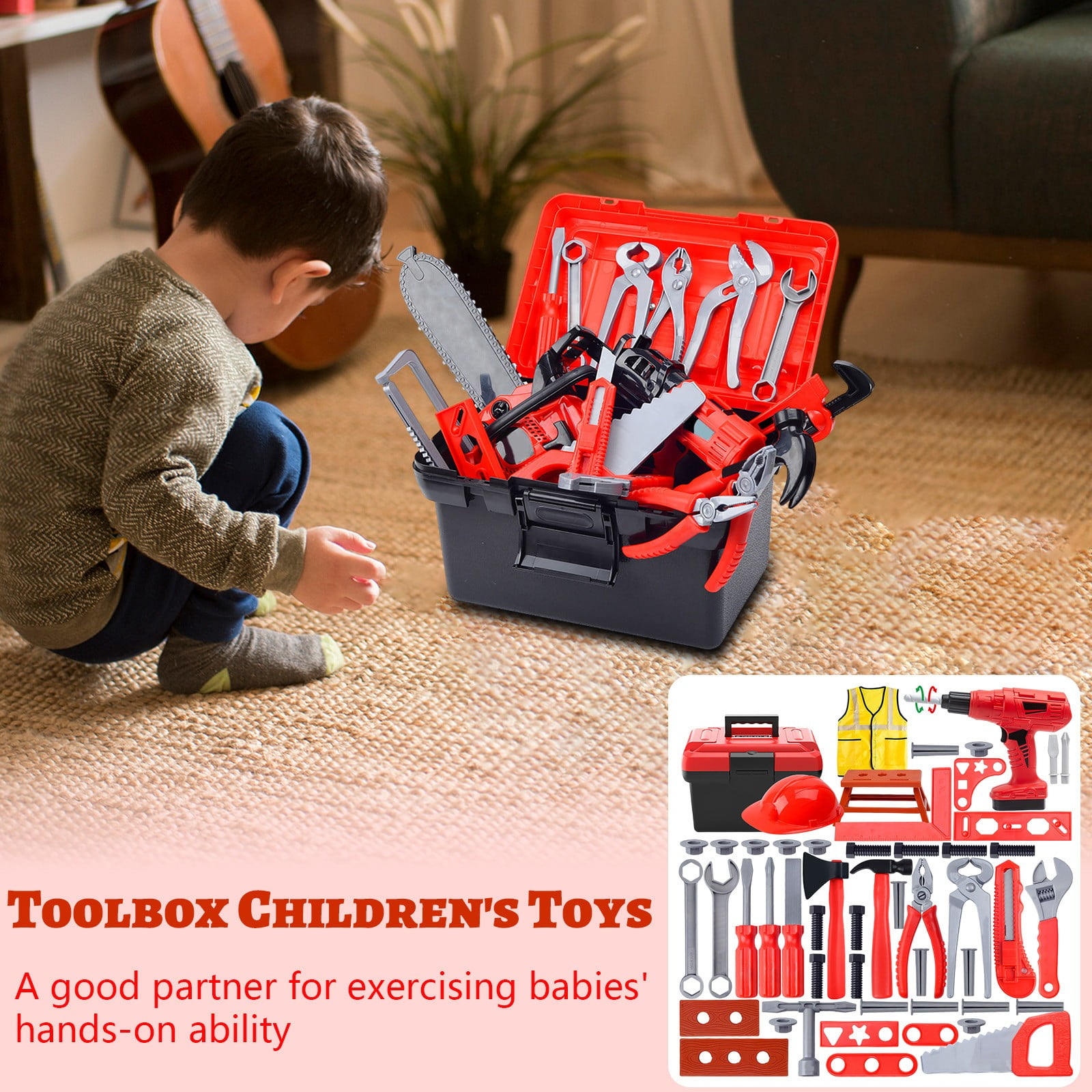 XY Trend Box Kids Construction Tool Set with Toy Drill, Safety Vest ...