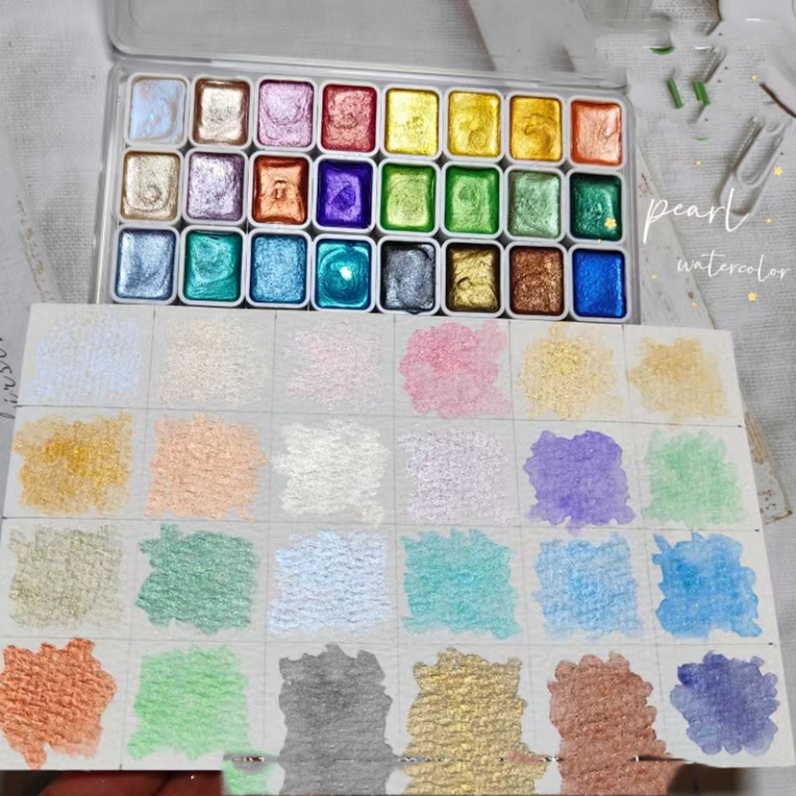 XYAIYT 24 Color Pearl Solid Watercolor Paint Set,Pigment for Artists ...