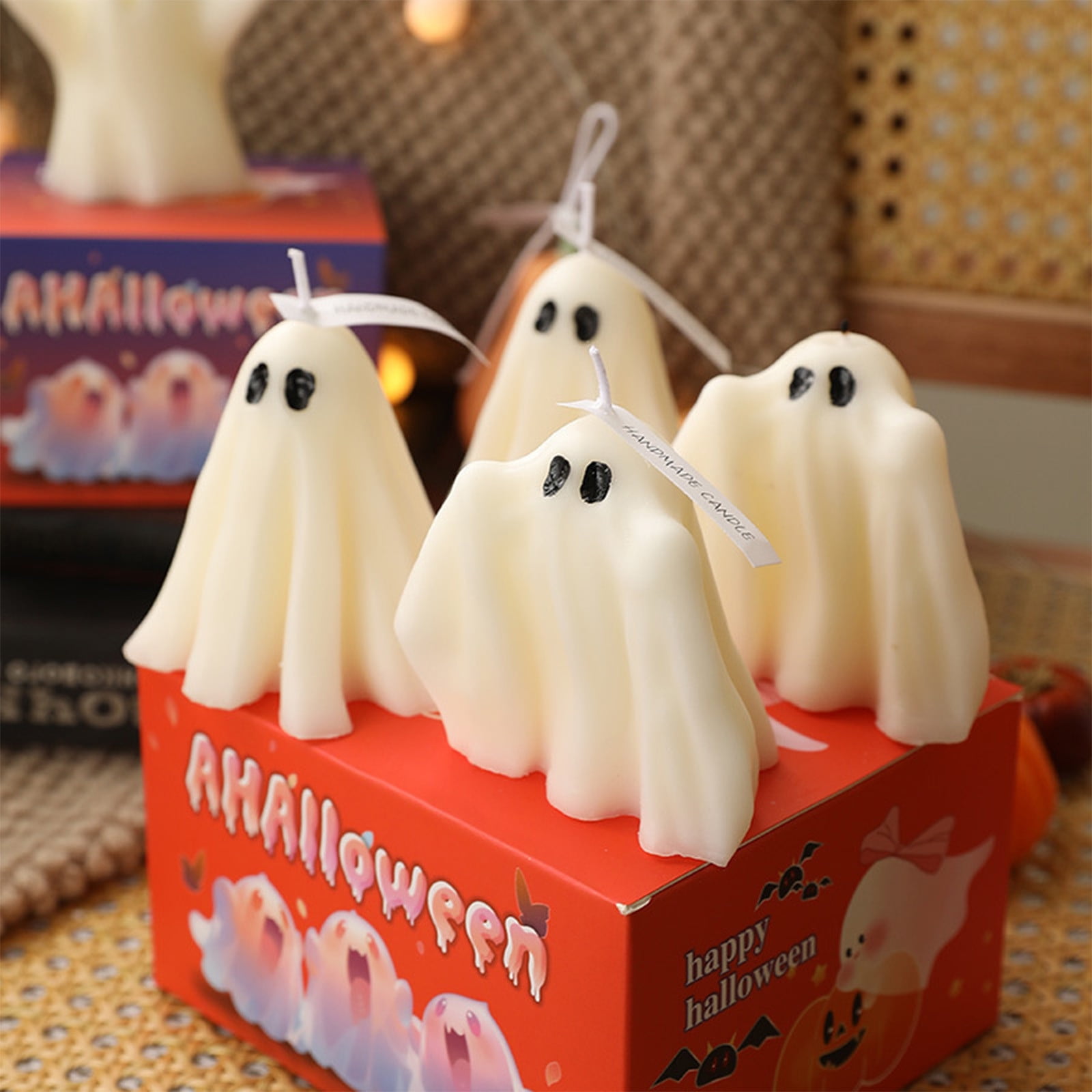 XYAIYT 4 Pack Halloween Decorations Spooky Ghost Scented Candle Unique ...
