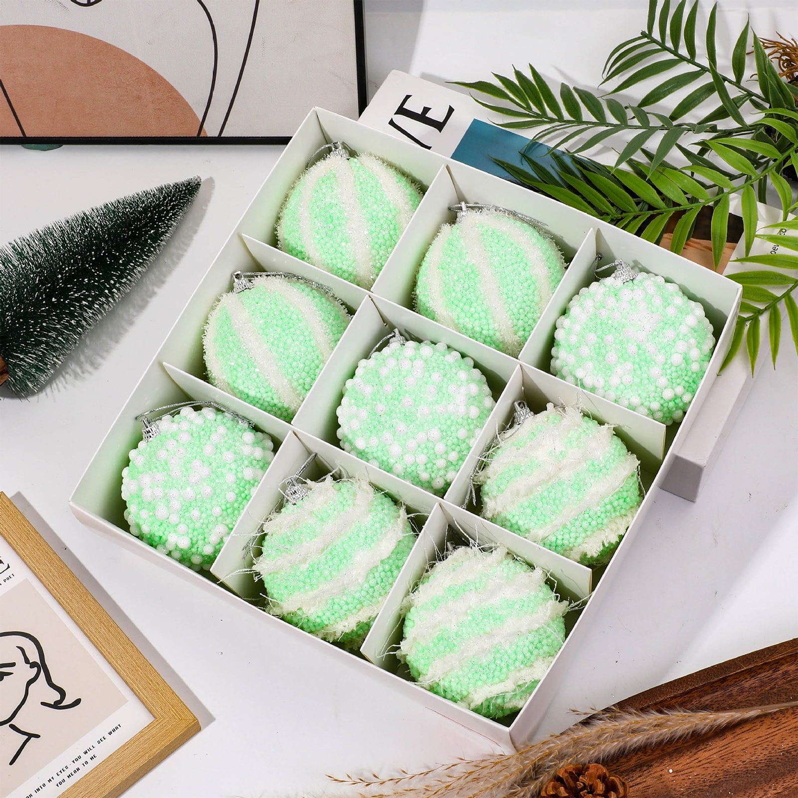 XYAIYT 9 Pack Macaron Ball Christmas Ornaments Hanging Decorations ...