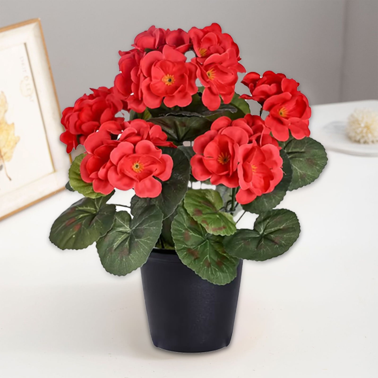 XYAIYT Artificial Silk Geranium Flowers in Pots, Small Fake Plants for ...