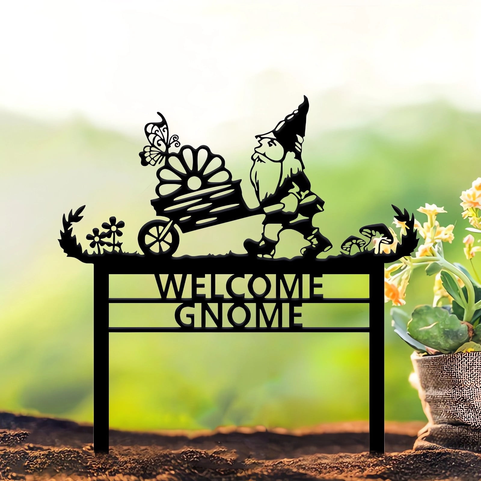 XYAIYT Charming Outdoor Metal Garden Decorative Sign with Gnome Design ...