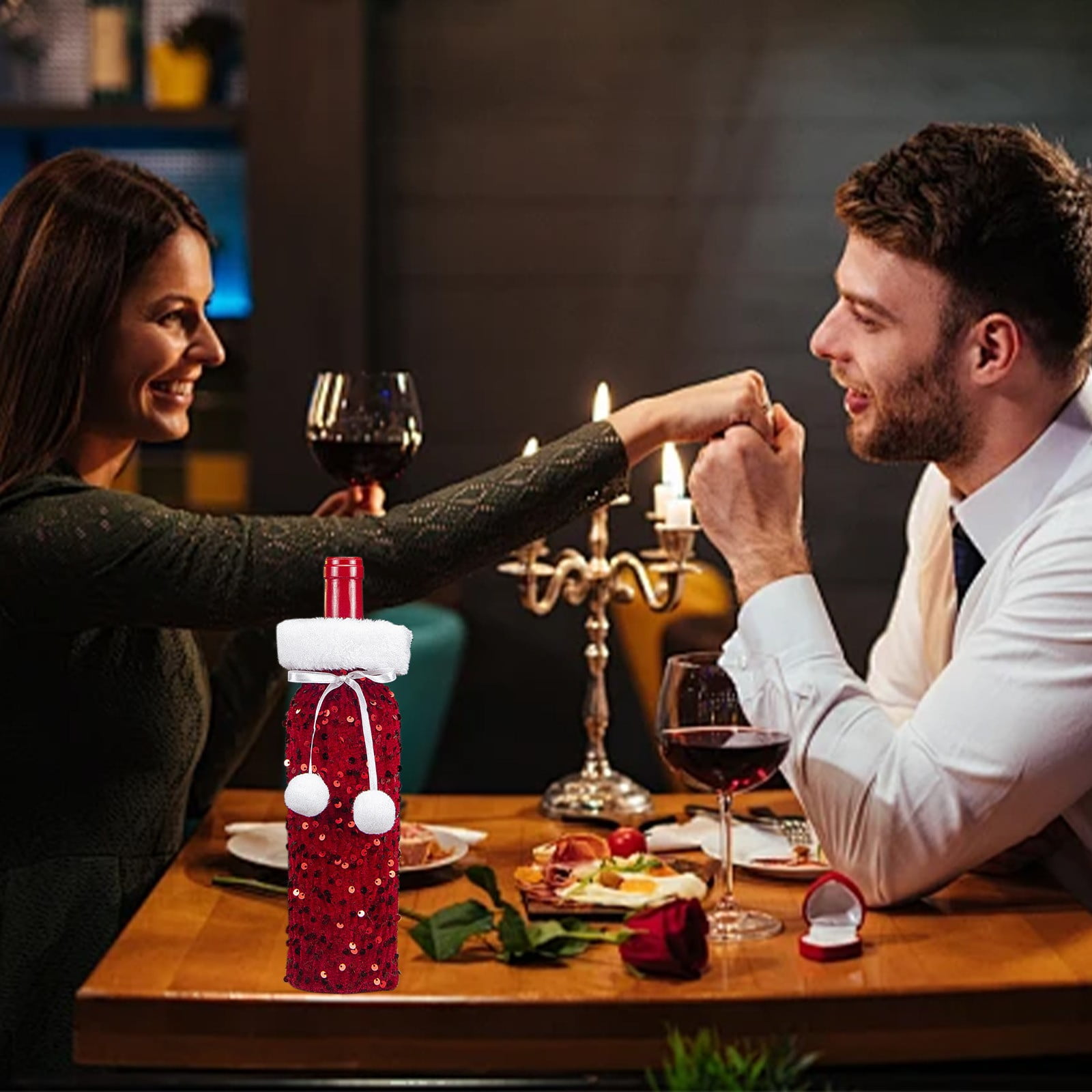XYAIYT Christmas Wine Bottle Sleeve Table Decorations Lights Velvet ...