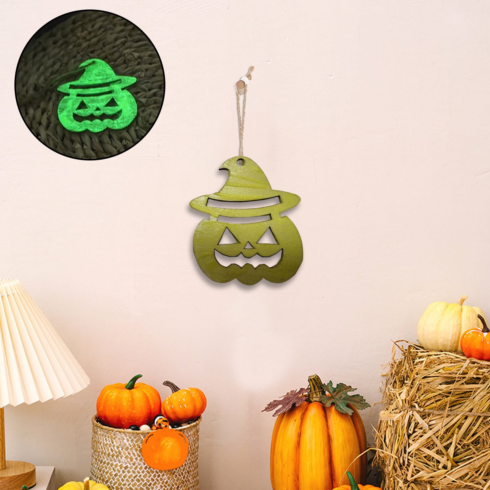 XYAIYT Fluorescent Wooden Hanging Halloween Ornaments Light Up ...