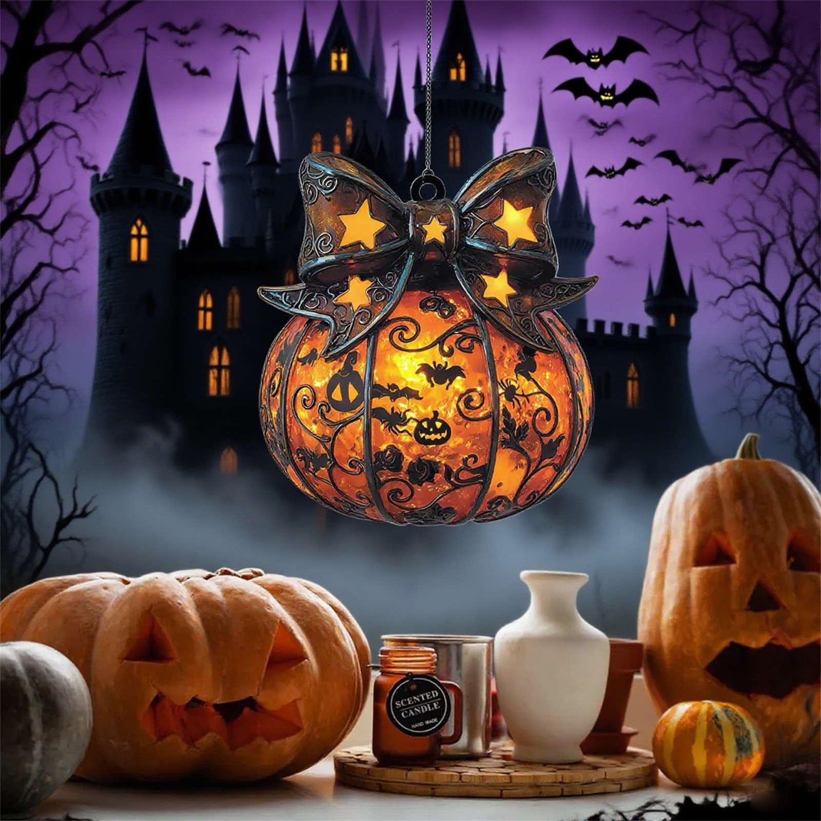XYAIYT Halloween Decorations Spooky Halloween Pumpkin Suncatcher ...