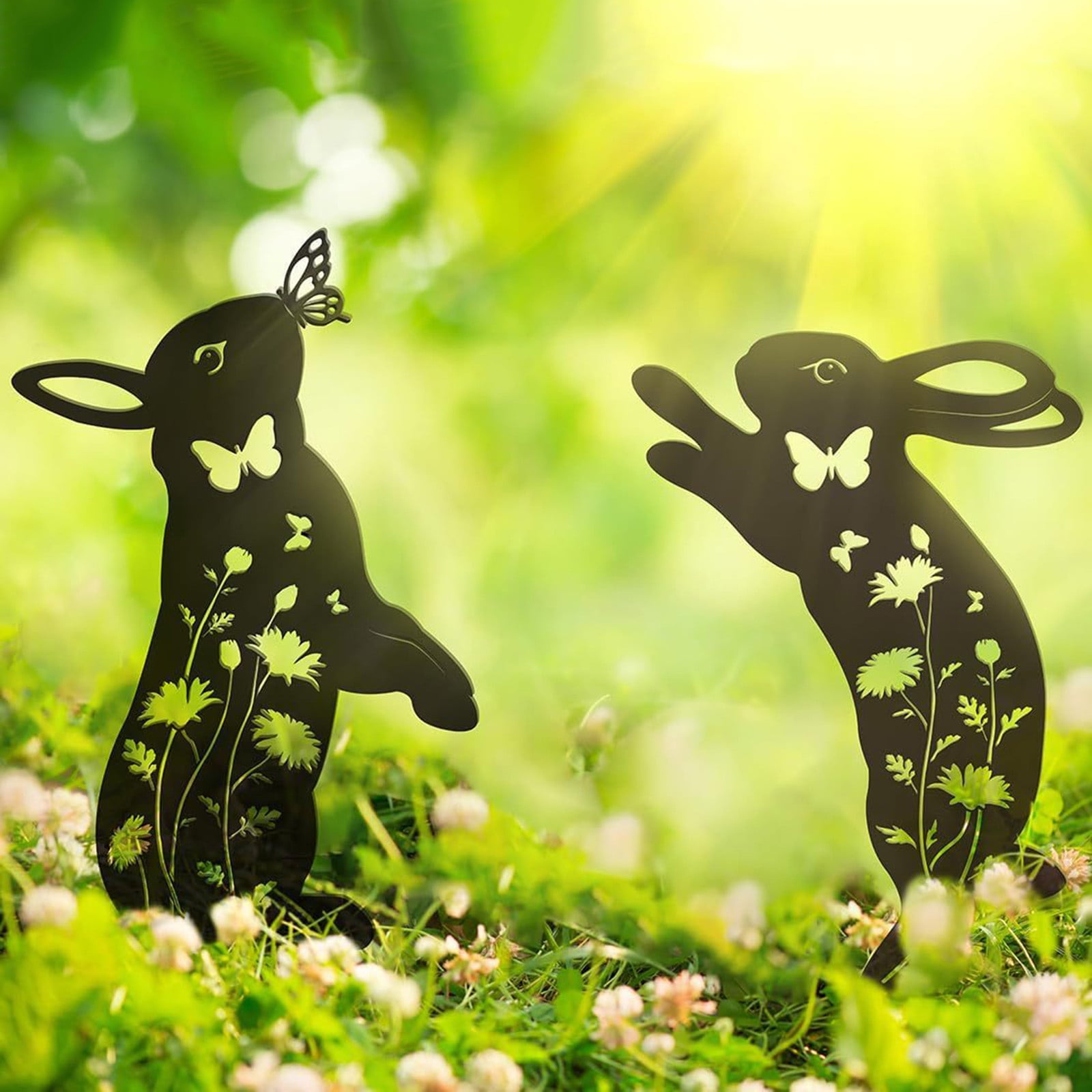 XYAIYT Handcrafted Iron Bunny Garden Stake,Luminous Hollow Design for ...